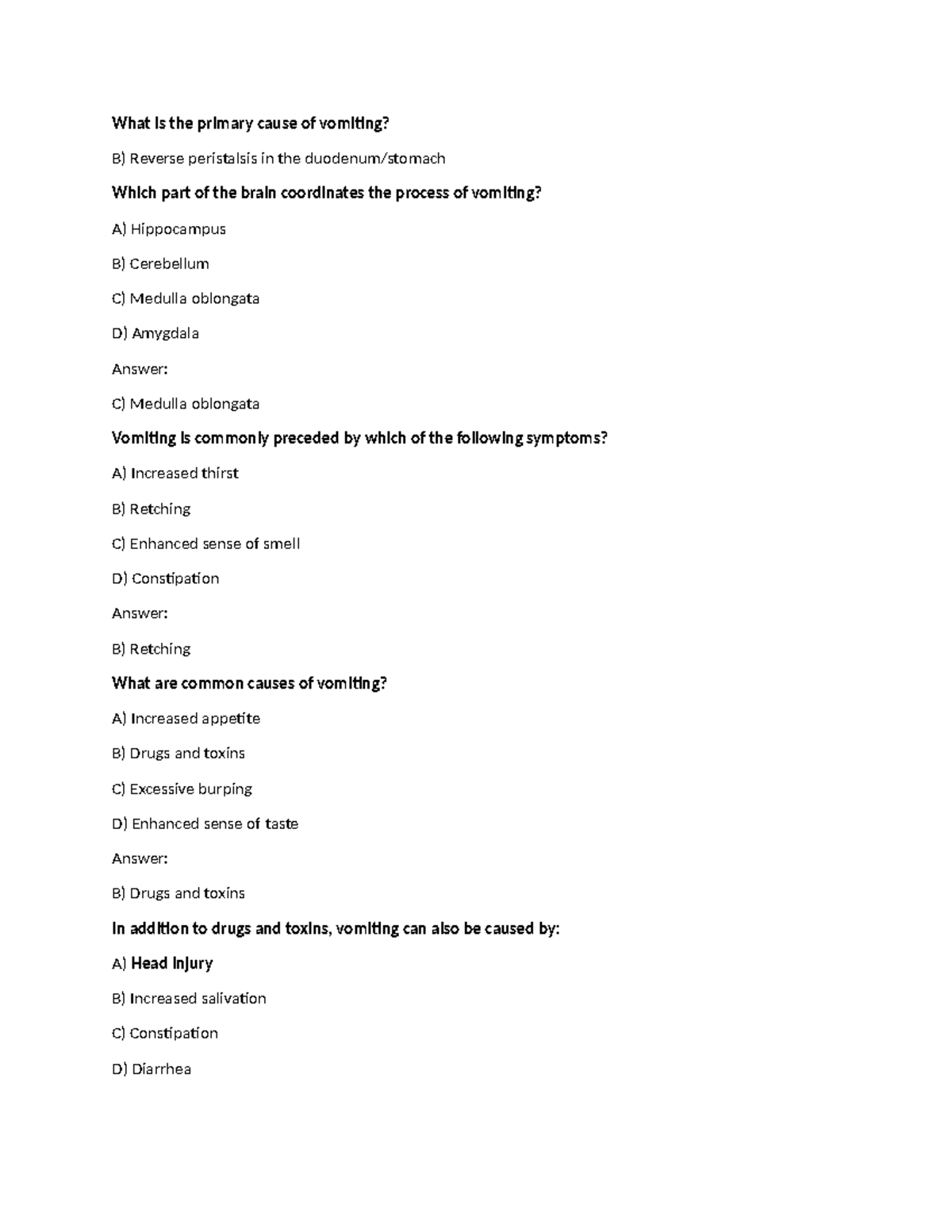 Chapter 1 - Please study this - What is the primary cause of vomiting ...