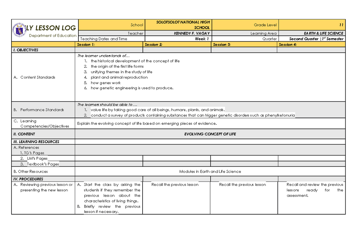 DLL ELS Quarter 2 WEEK 1 - this material is just for references only. The names used in this ...
