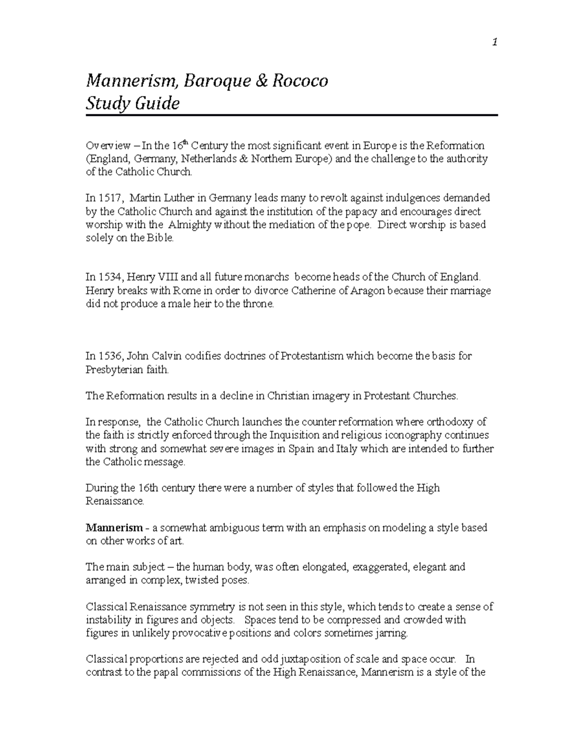 14 Mannerism, Baroque & Rococo - Mannerism, Baroque & Rococo Study ...