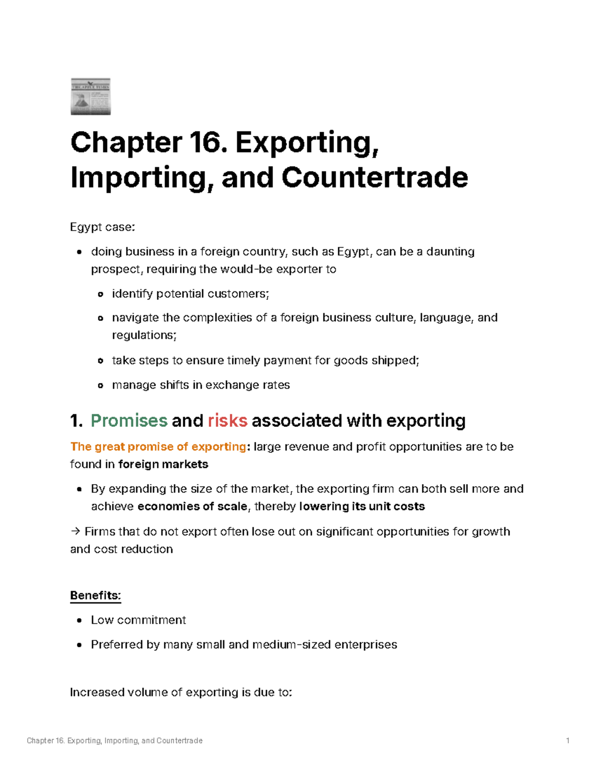 Chapter 16 Exporting, Importing, and Countertrade ...