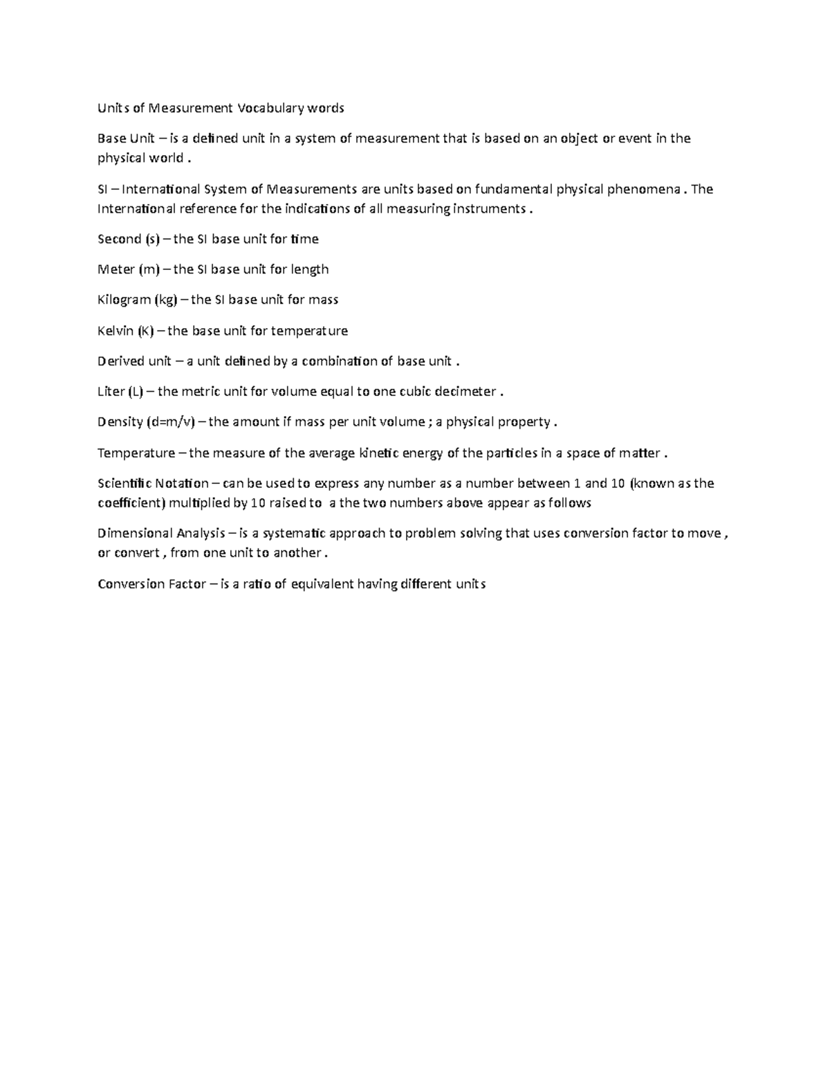 Analizing Data - Analize data notes - Units of Measurement Vocabulary ...