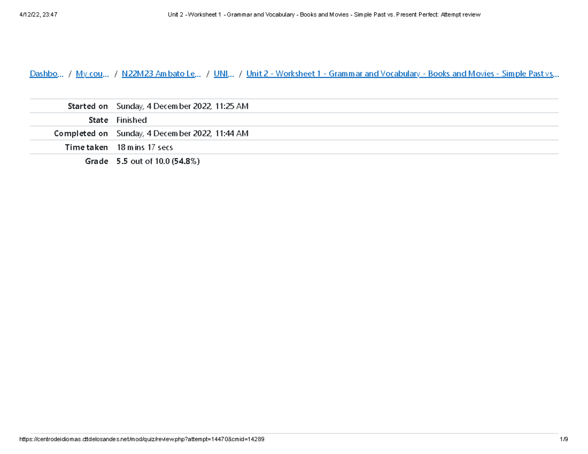 Unit 2 - Worksheet 1 - Grammar and Vocabulary - Books and Movies ...