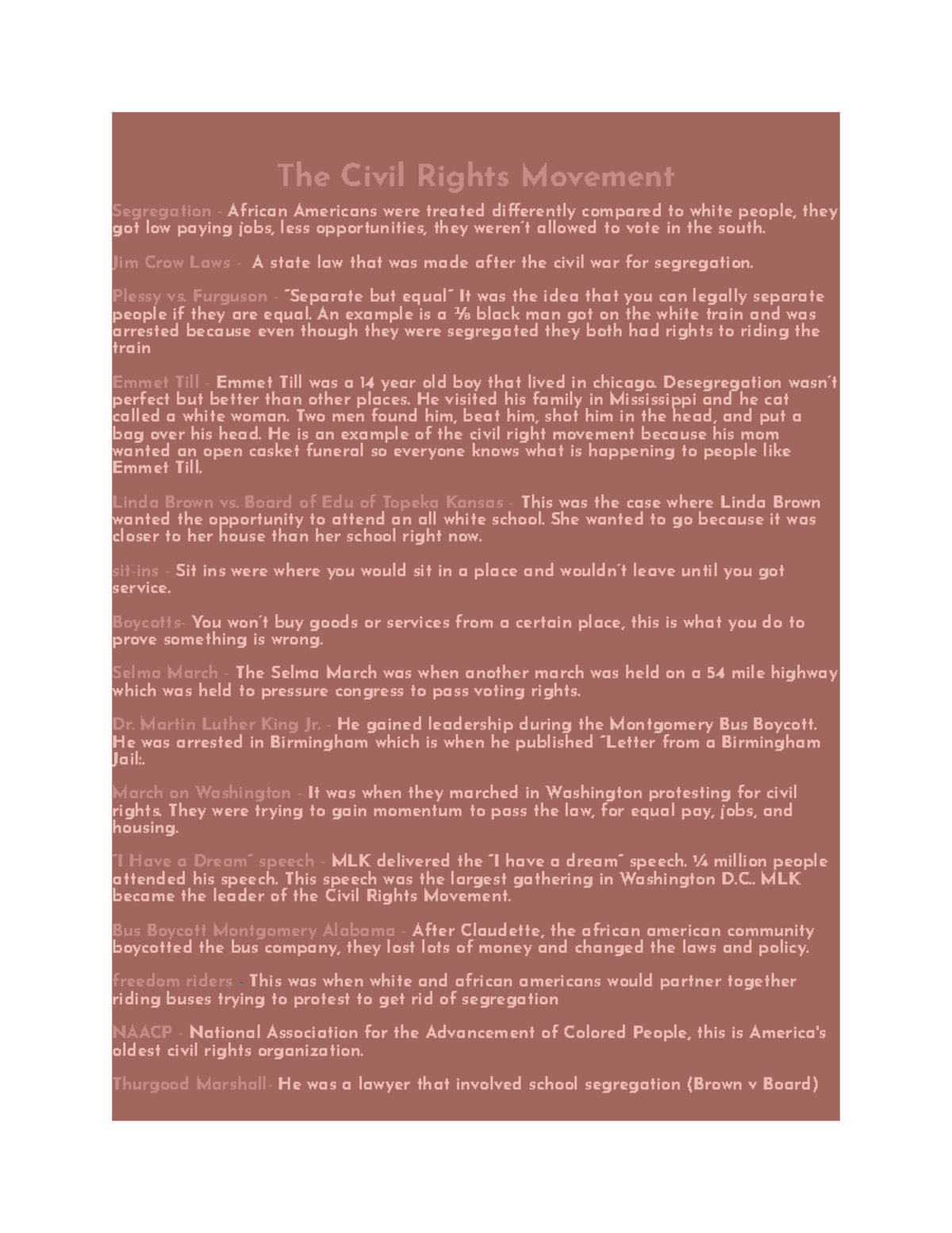 Unit 6 Vocab 1960's to 1970's - The Civil Rights Movement Segregation ...