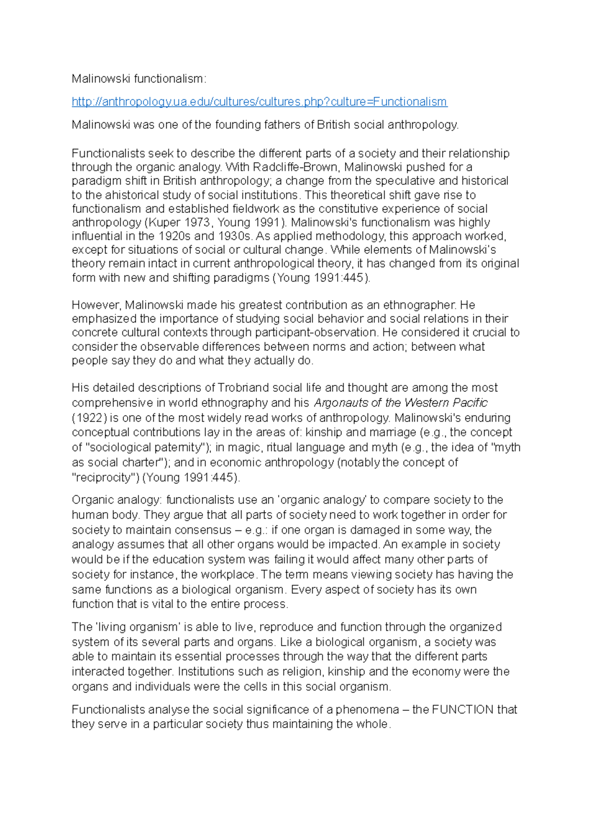 Malinowski Functionalism: British Social Anthropology - Malinowski ...