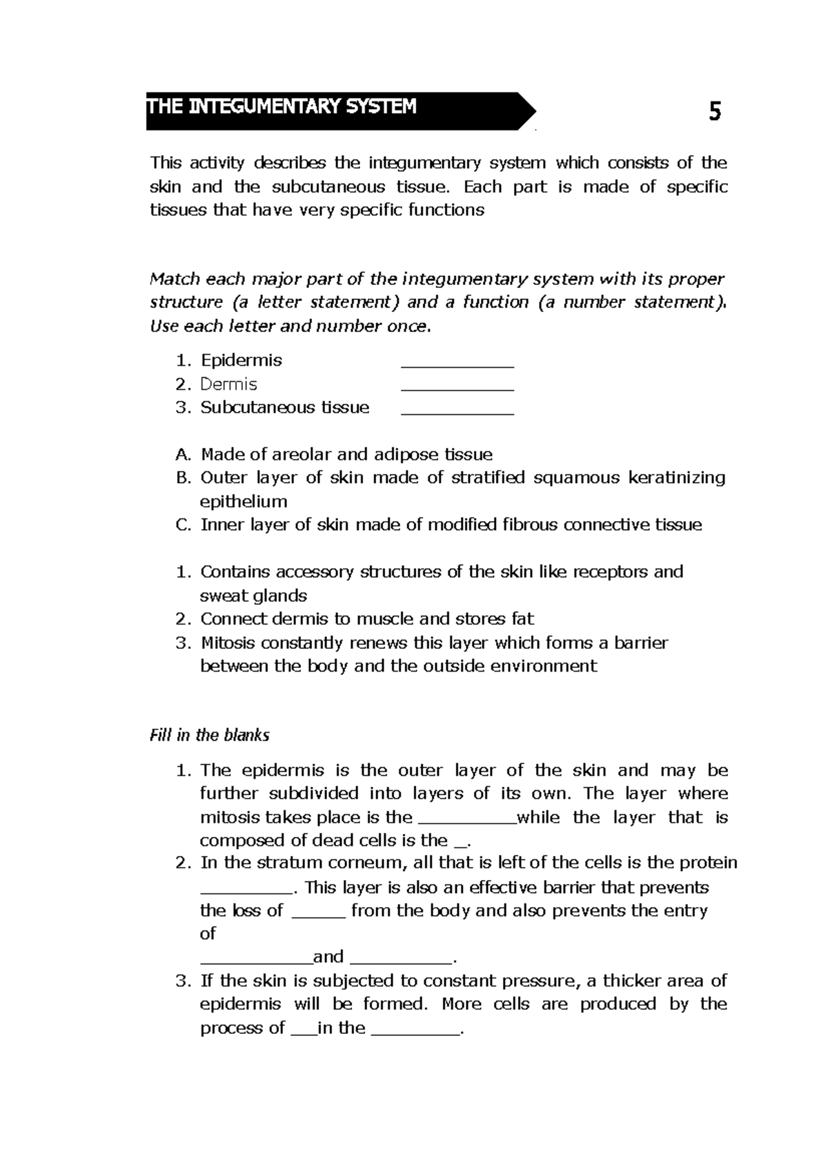 DLaboratory Actiivty 5- Integumentary System - 5 This activity ...