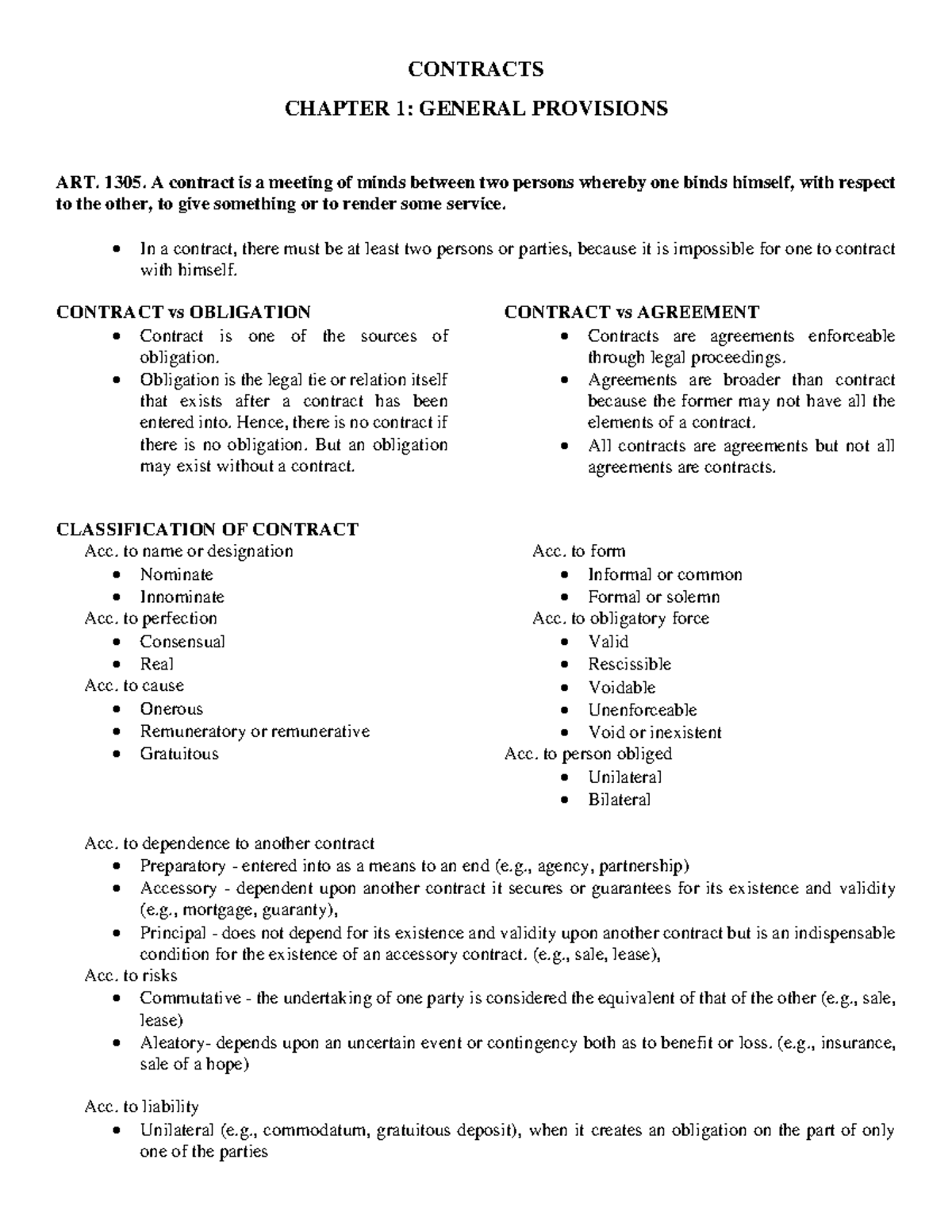 Contracts Chapter 1 - Lecture notes chap1 - CONTRACTS CHAPTER 1 ...