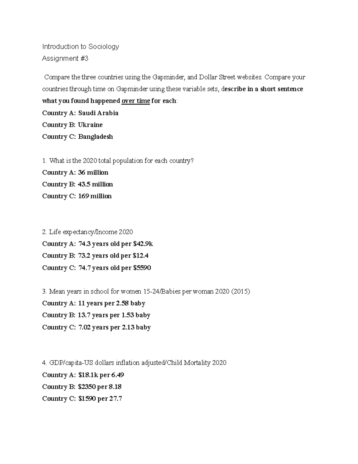 Assignment #3 - Introduction to Sociology Assignment # Compare the ...