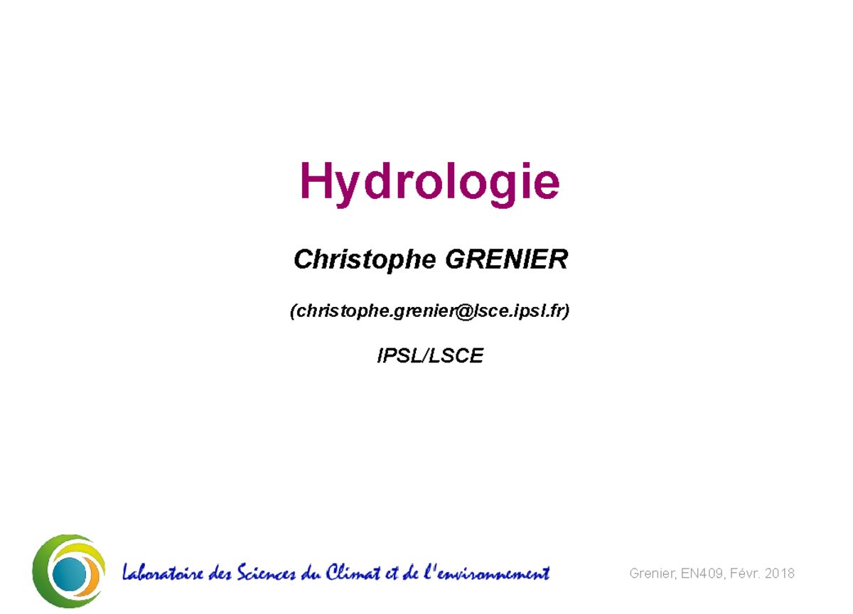Cours EN409 Grenier 2018 - Hydrologie Christophe GRENIER (christophe ...