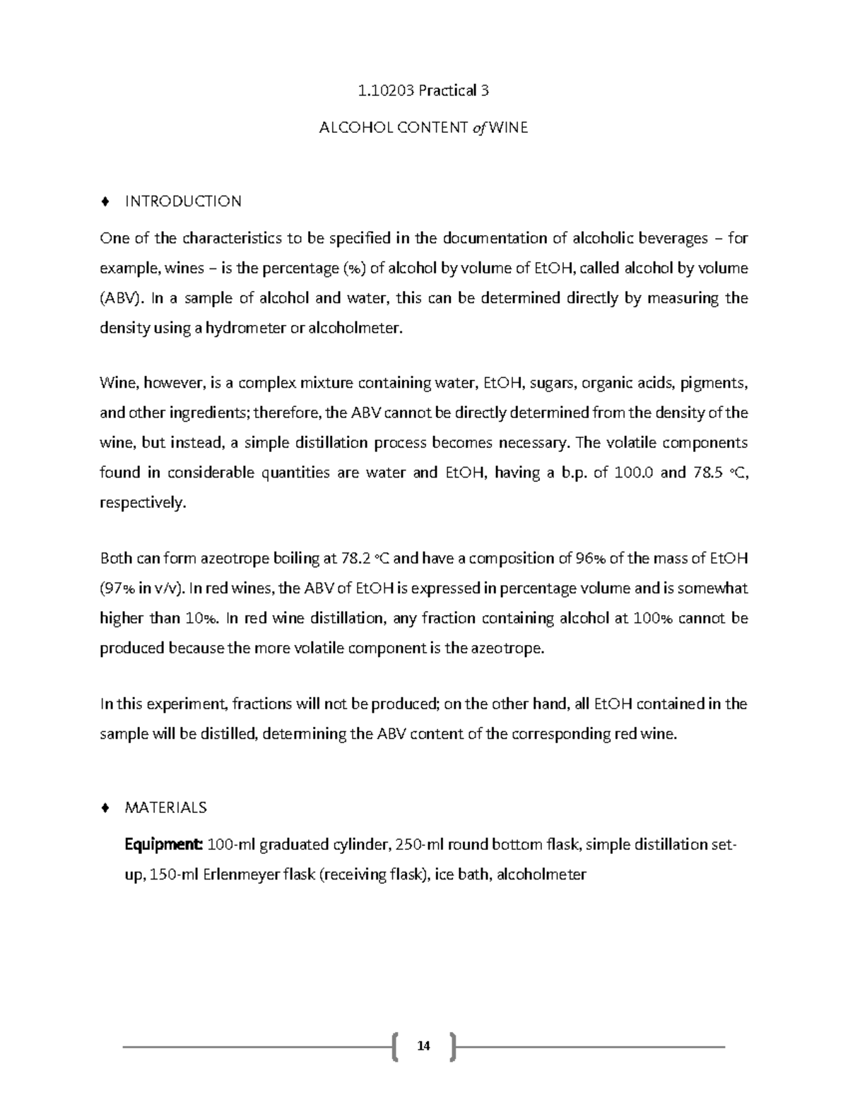 Practical 3 - Alcohol Content of Wine - 14 1 Practical 3 ALCOHOL ...
