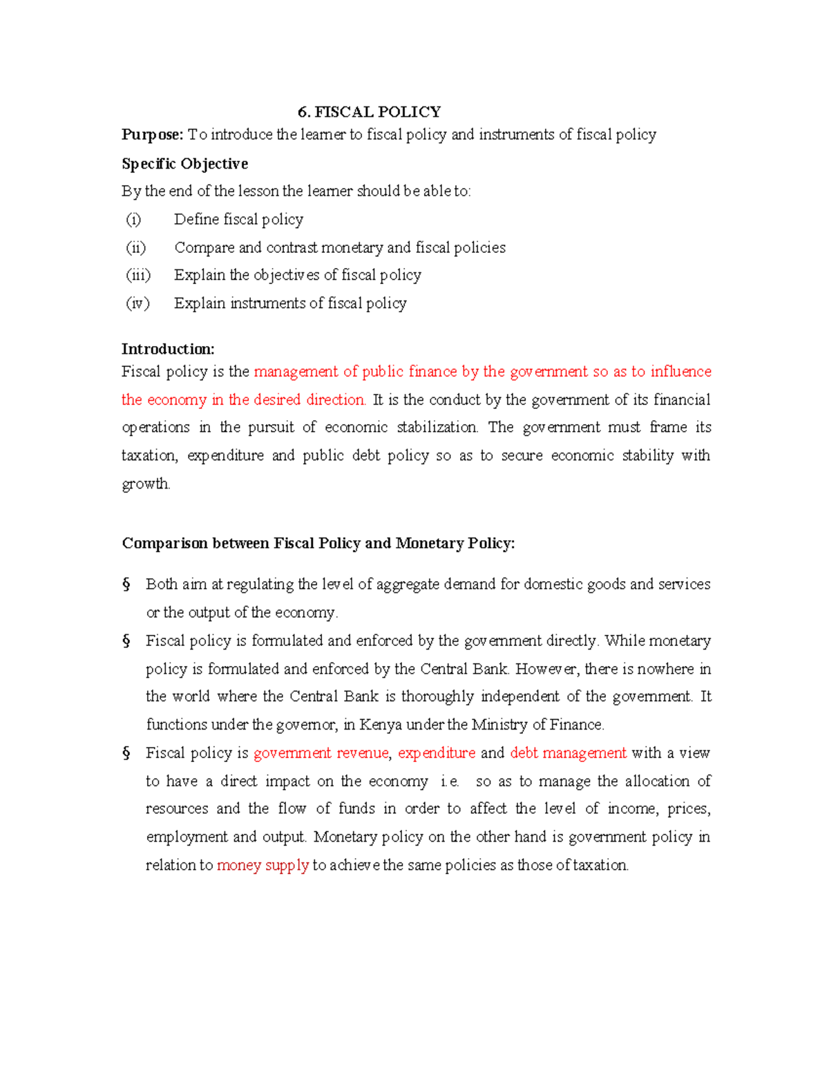 Fiscal Policy - 6. FISCAL POLICY Purpose: To introduce the learner to ...