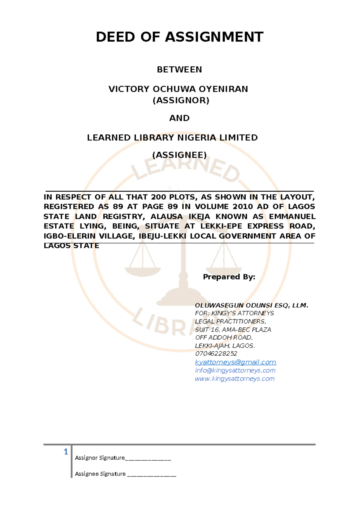 DEED-OF- Assignment - DEED OF ASSIGNMENT BETWEEN VICTORY OCHUWA ...