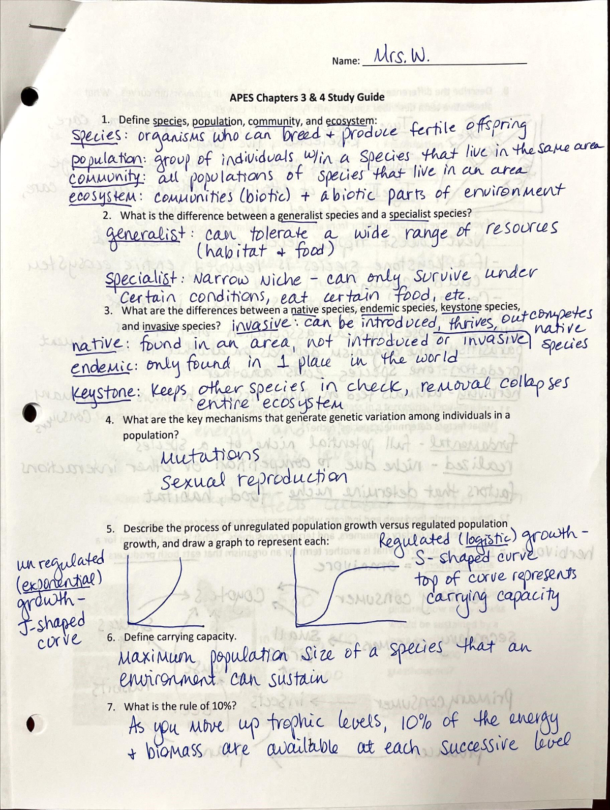 APES Unit 2 study guide answer key - Name: 10. APES Chapters 3 & 4 ...