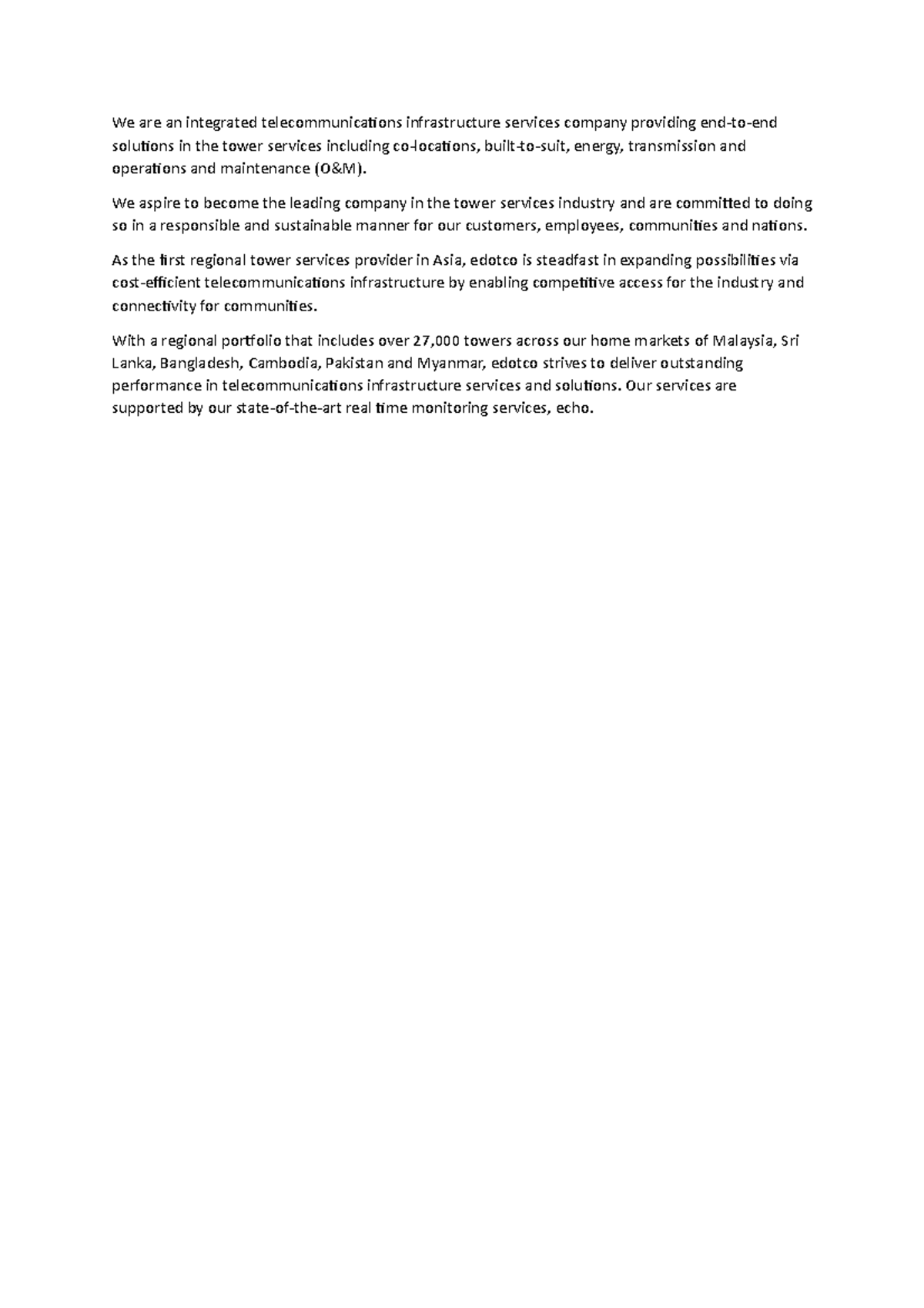 Intro to edotco - NN/A - We are an integrated telecommunications ...