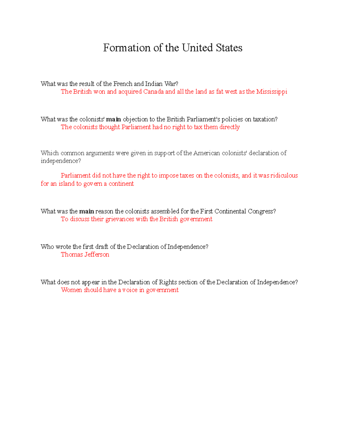 Formation of the Untied Staes A - Formation of the United States What ...