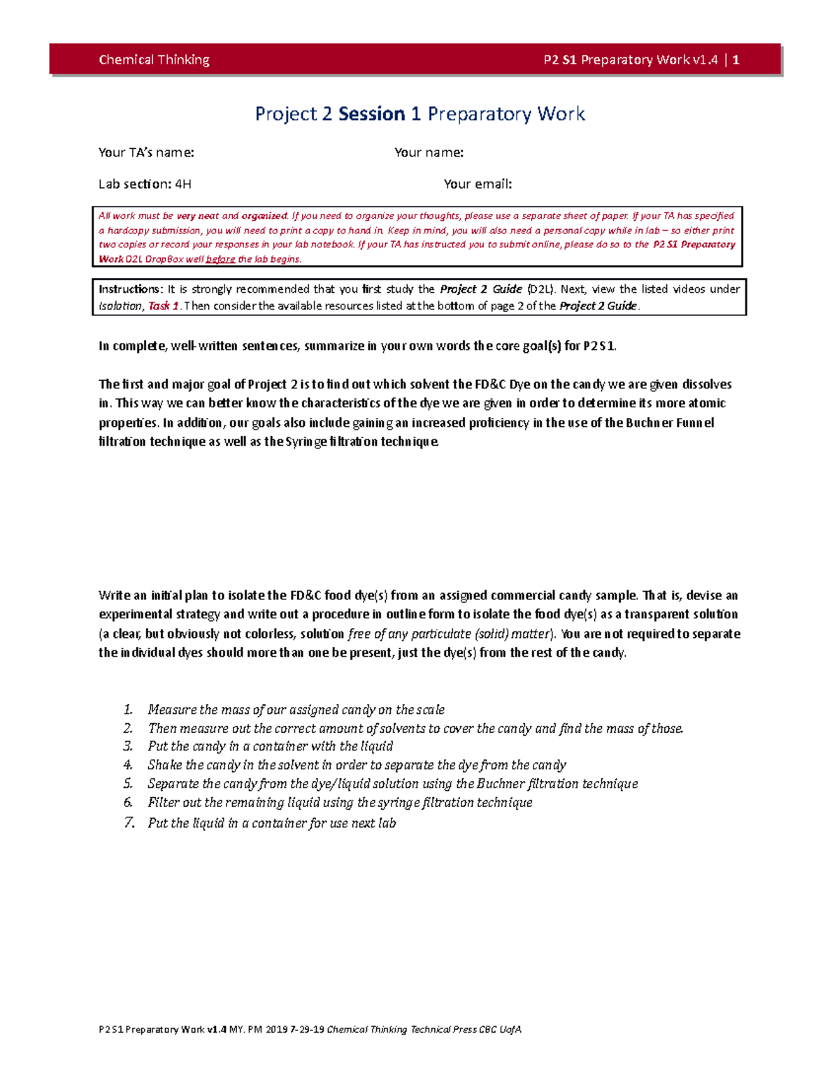 P2 S1 Preparatory Work - If you need to organize your thoughts, please ...