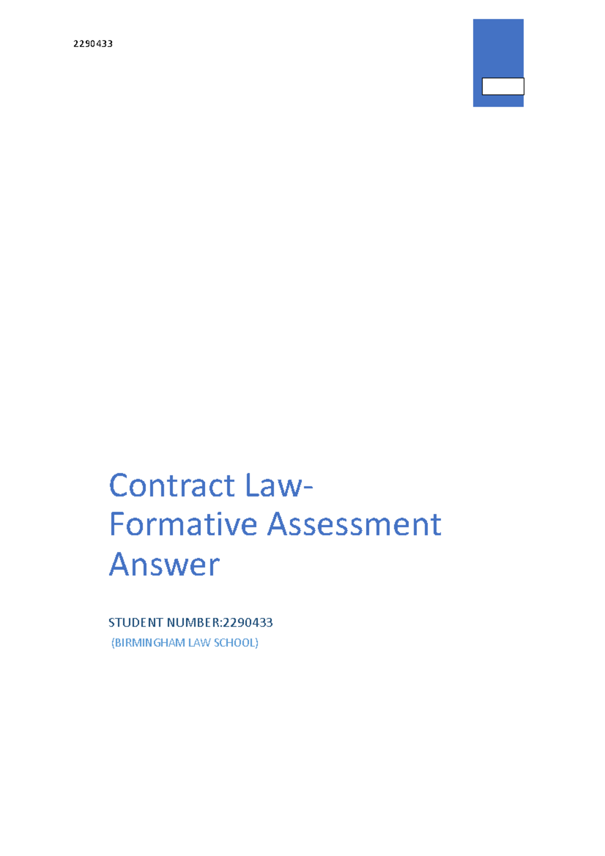 Formative Assessment Contract Law Plan - Contract Law- Formative Assessment Answer STUDENT ...