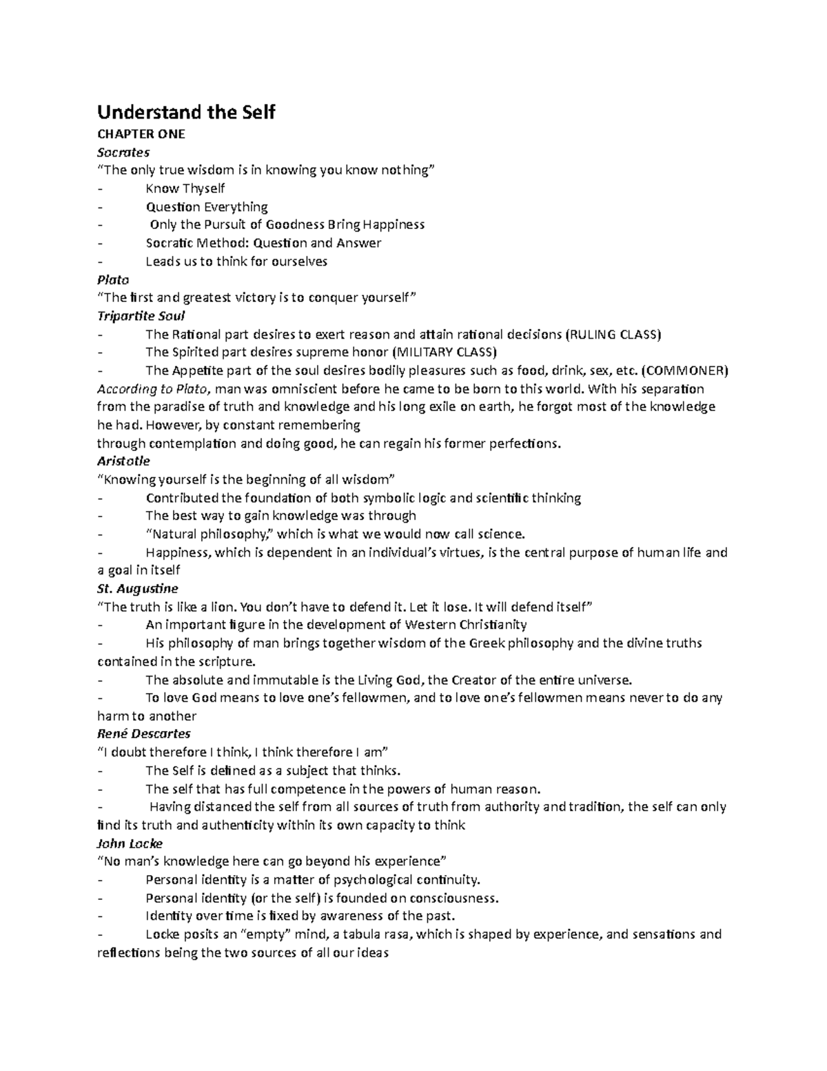 Understanding the Self Midterms notes - Understand the Self CHAPTER ONE ...