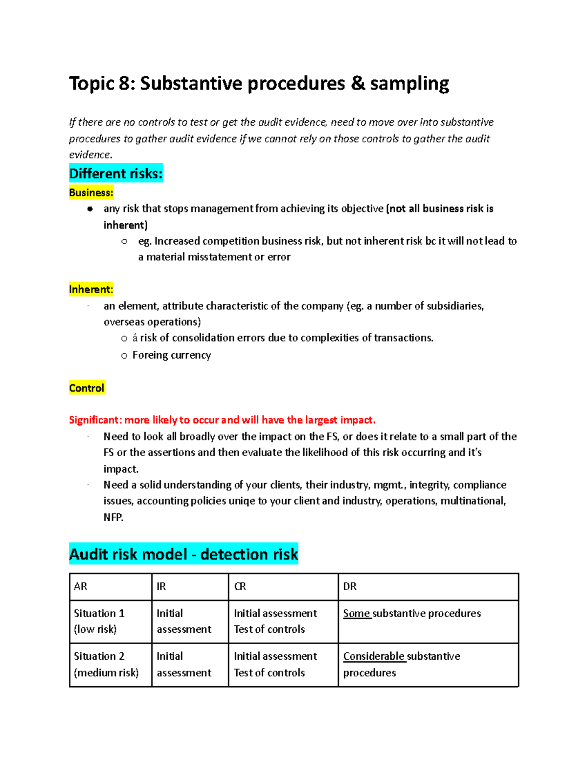 Topic 8 Substantive procedures & sampling - Topic 8: Substantive ...