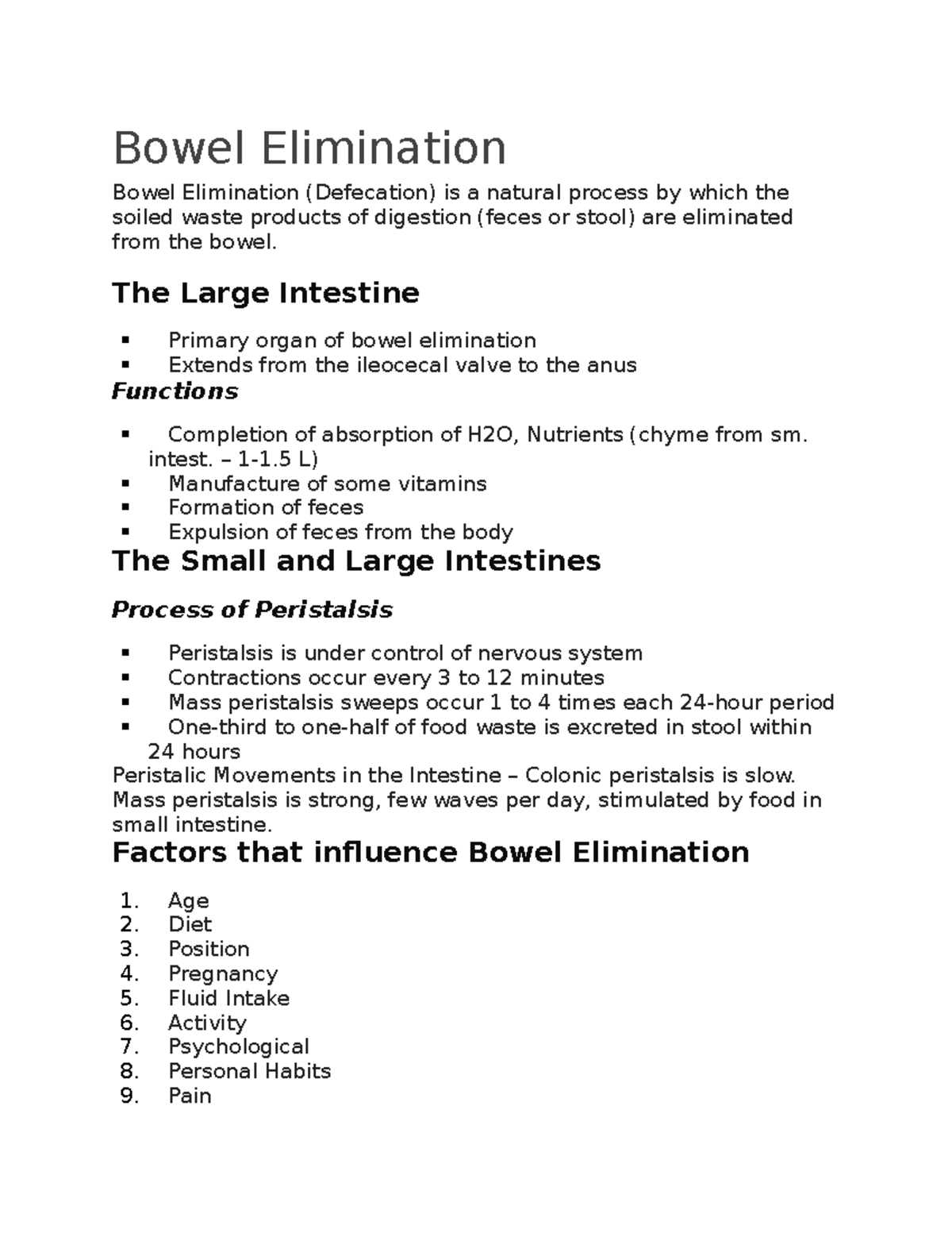 Bowel Elimination - review - Bowel Elimination Bowel Elimination ...