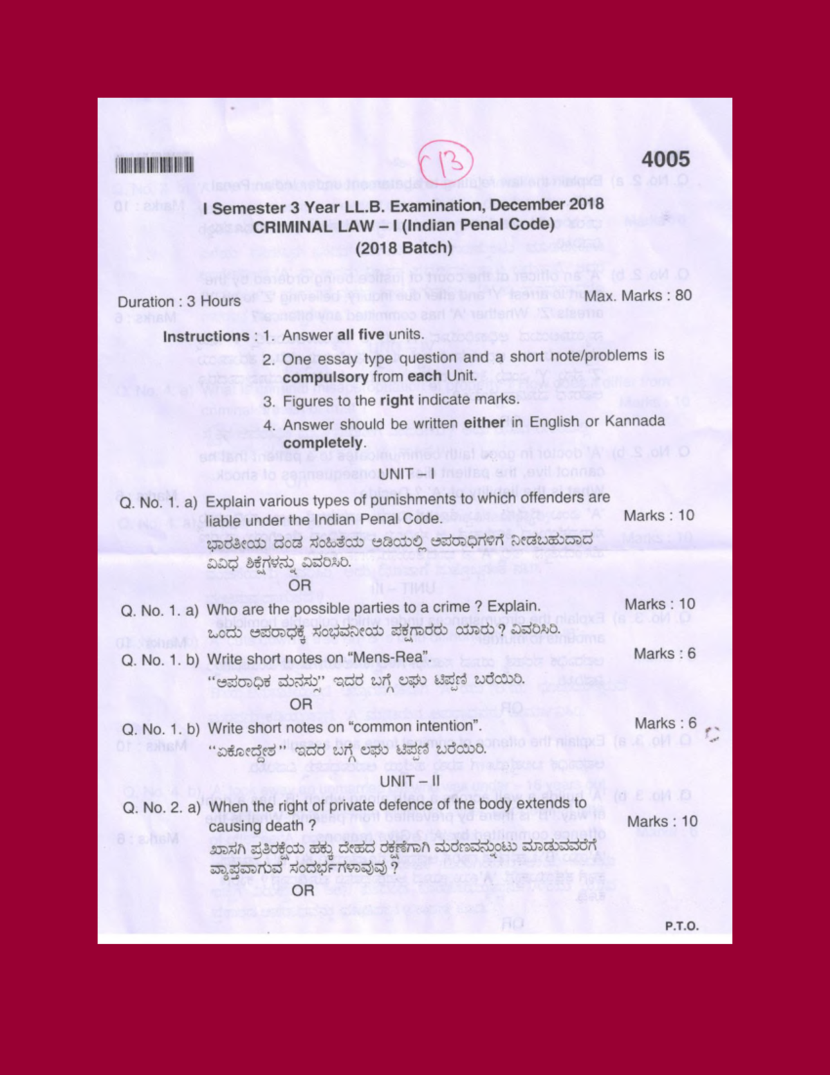 IPC question papers - 13 4005 I Semester 3 Year LL. Examination ...
