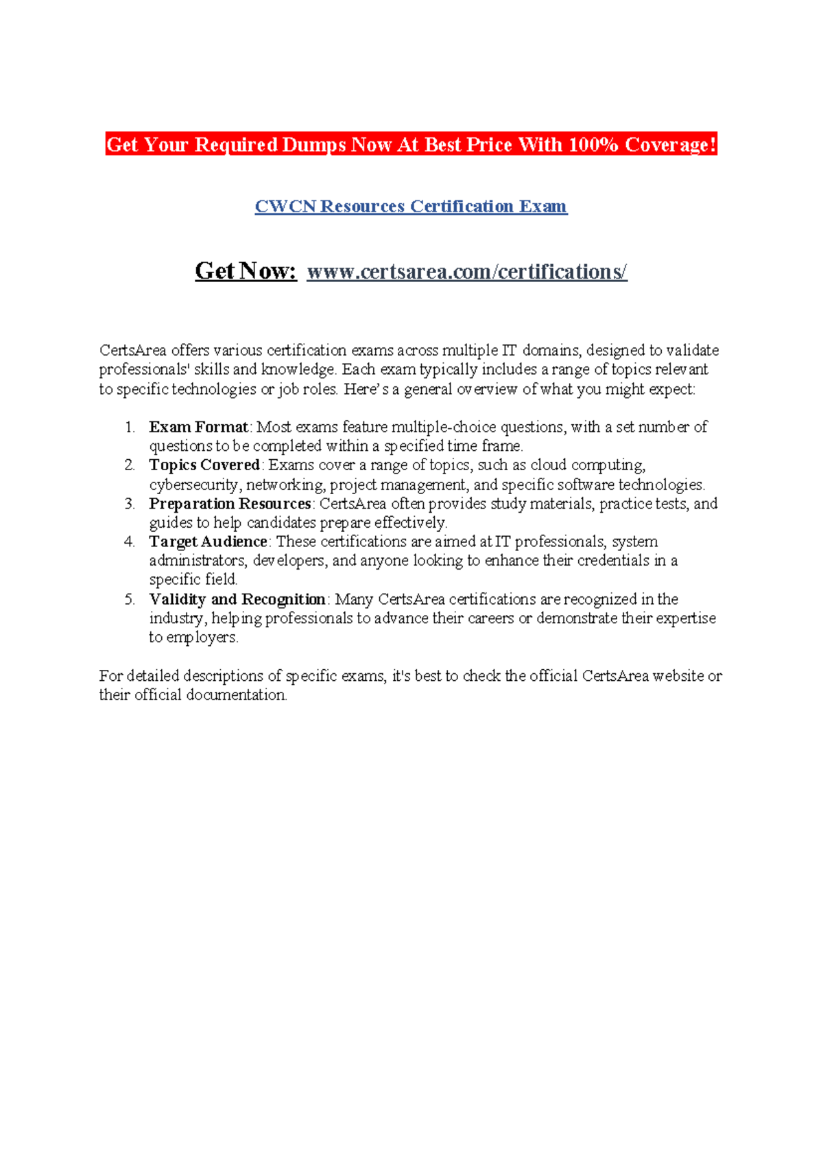 CWCN Resources Certification Exam - Get Your Required Dumps Now At Best ...