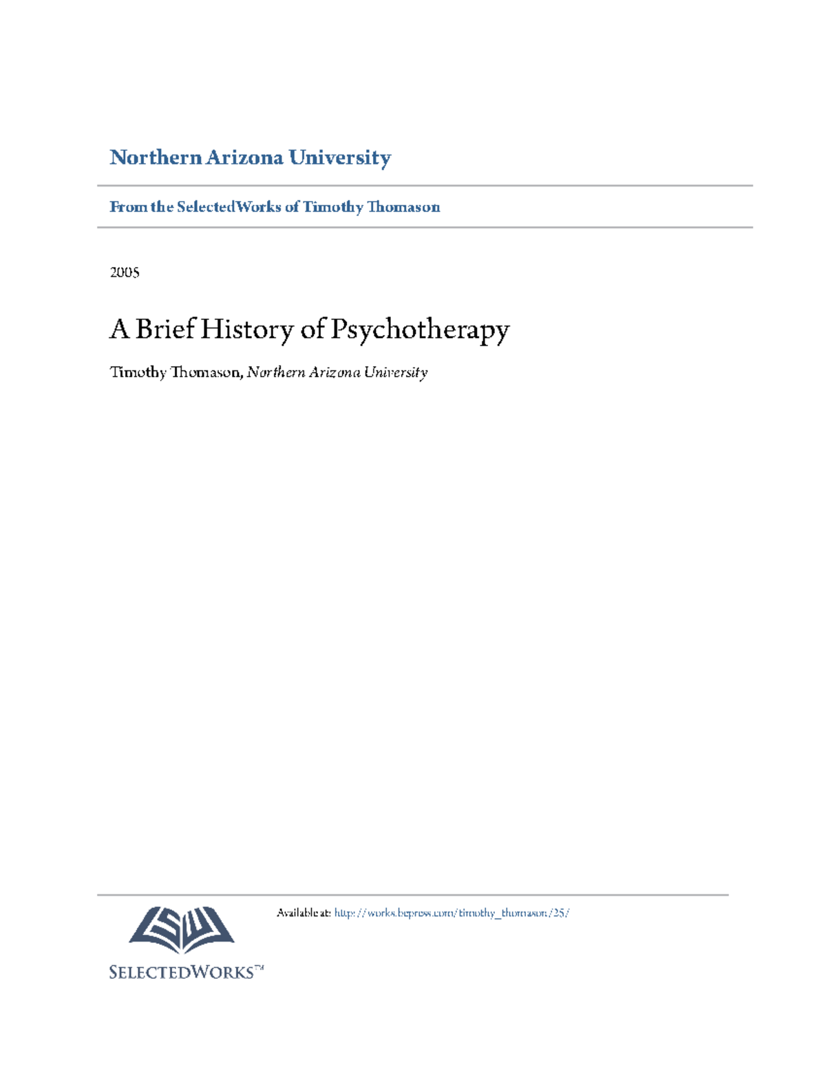 History of psychotherpay - Northern Arizona University From the ...
