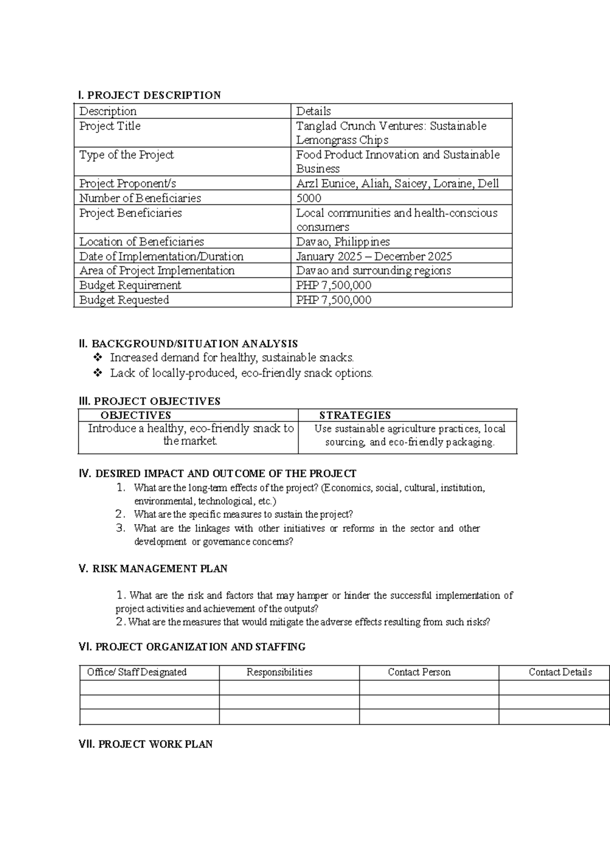 9 - bvgcghv - I. PROJECT DESCRIPTION Description Details Project Title ...