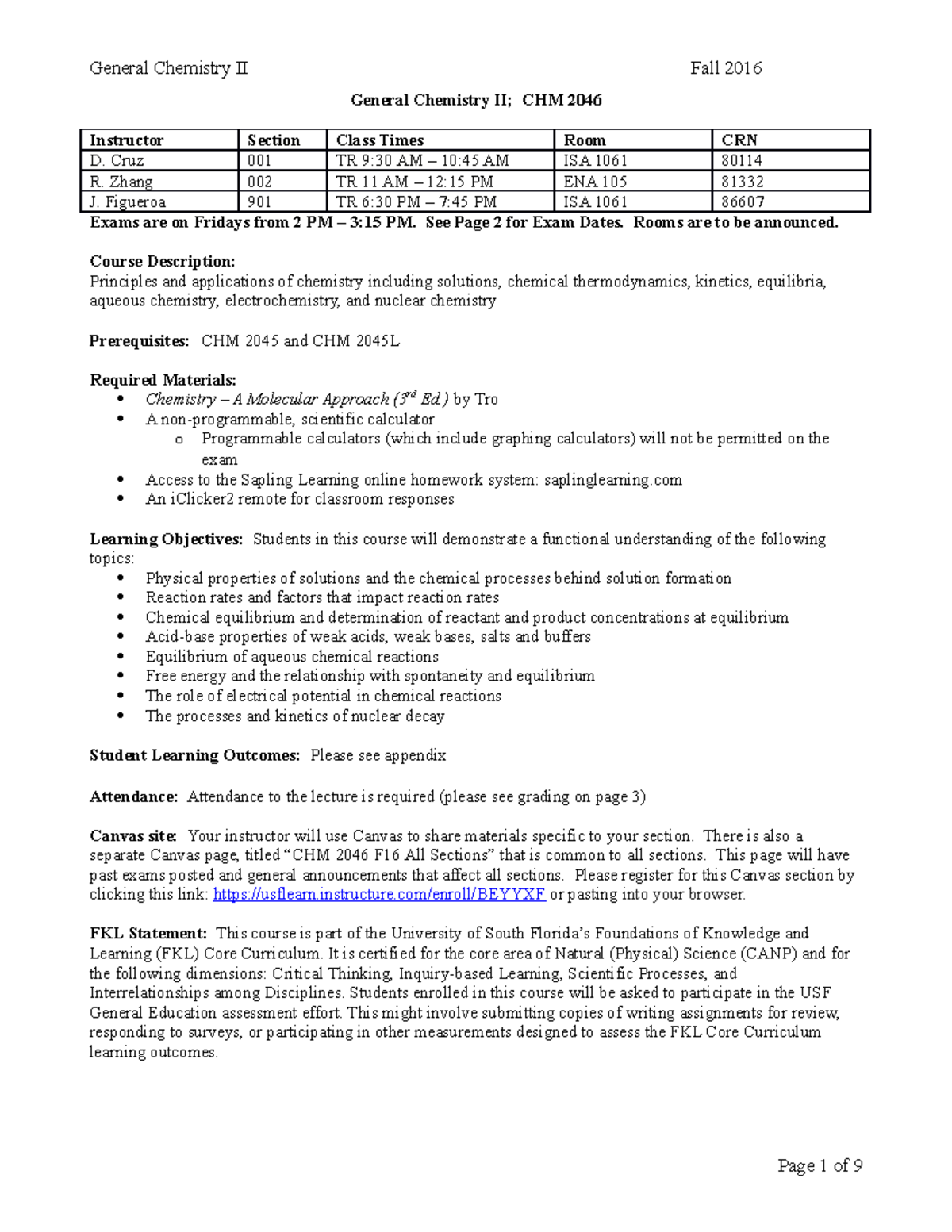 108 CHM 2046 chm 2046 syllabus f16 - General Chemistry II; CHM 2046 ...