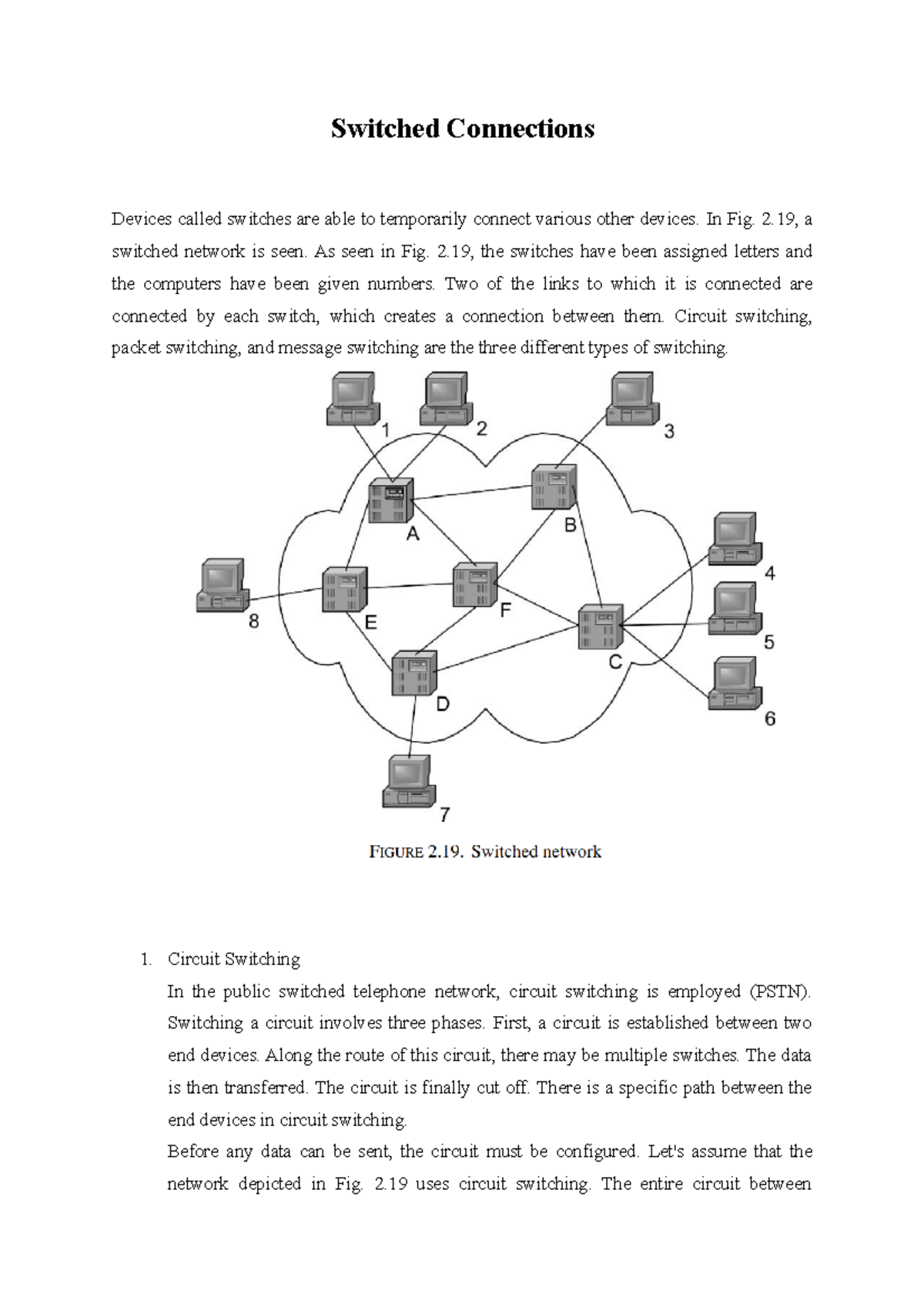 Switched Connections - Circuit Switching, Message Switching, Packet ...