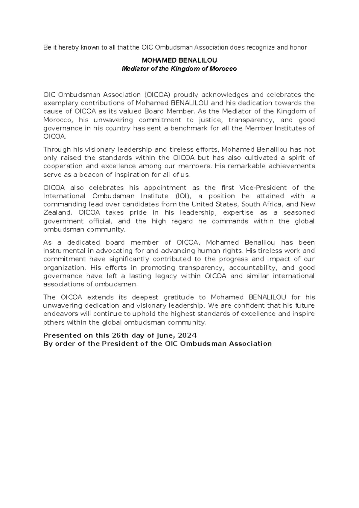 Benalilou Tribute - a document random - Be it hereby known to all that ...