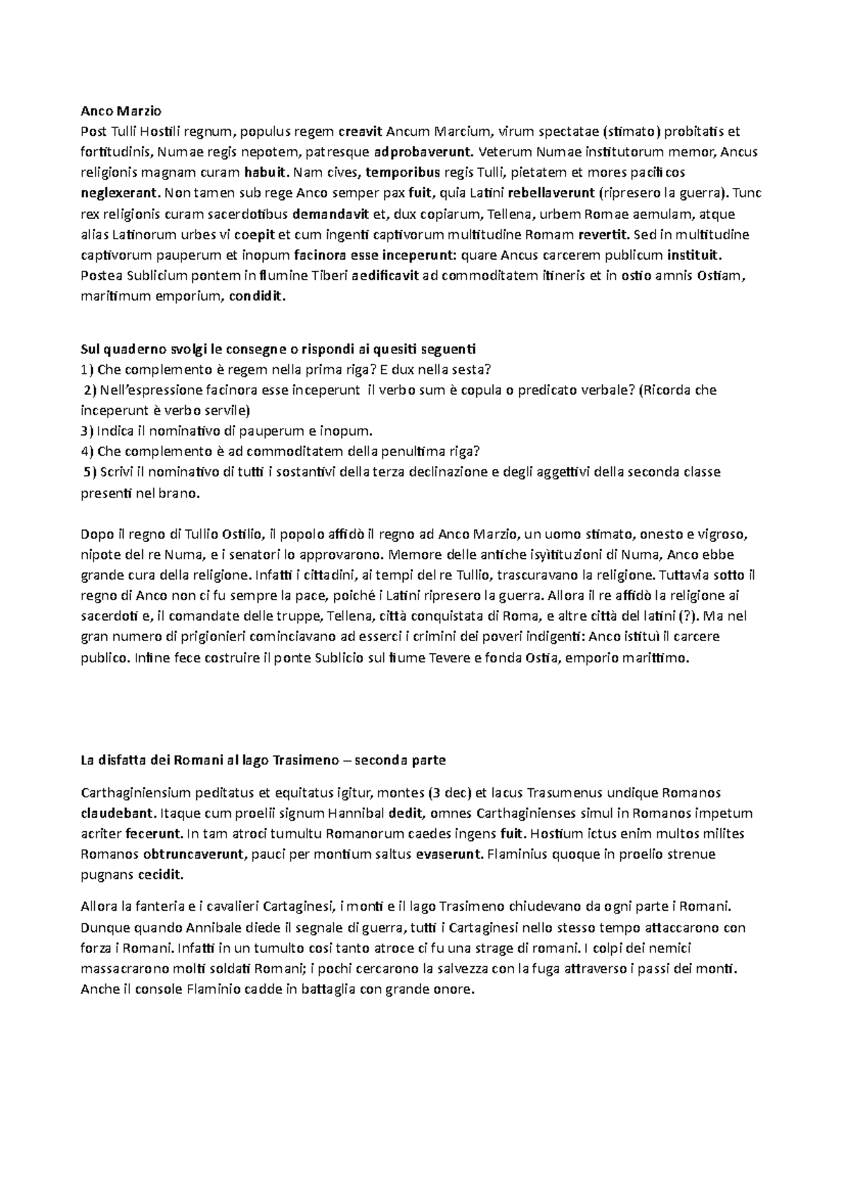 Anco Marzio - testi - Anco Marzio Post Tulli Hostili regnum, populus ...