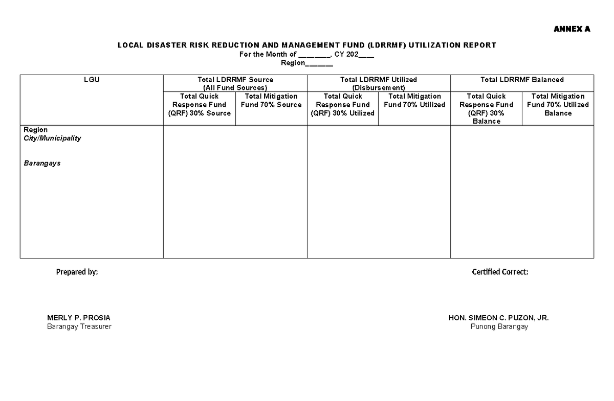 Annex A- Lddrmf Utilization Report - ANNEX A LOCAL DISASTER RISK ...