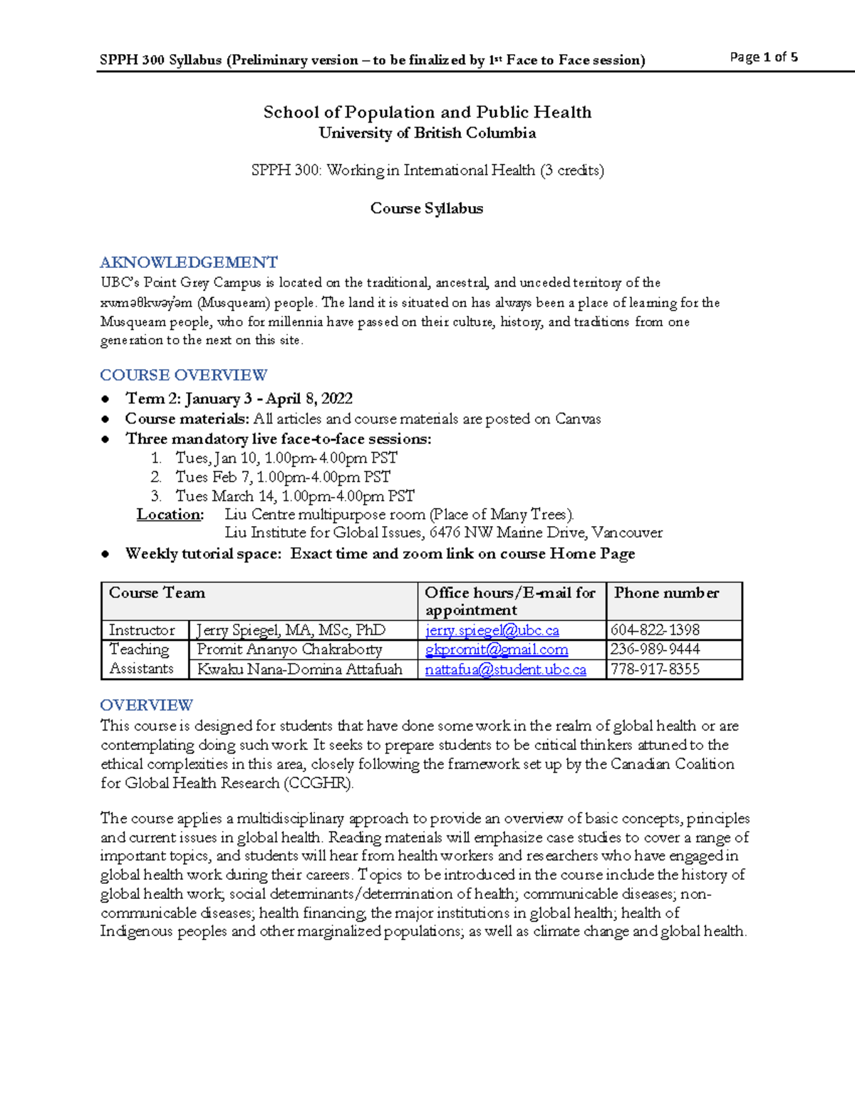 SPPH300 syllabus 2023 - SPPH 300 Syllabus (Preliminary version – to be ...