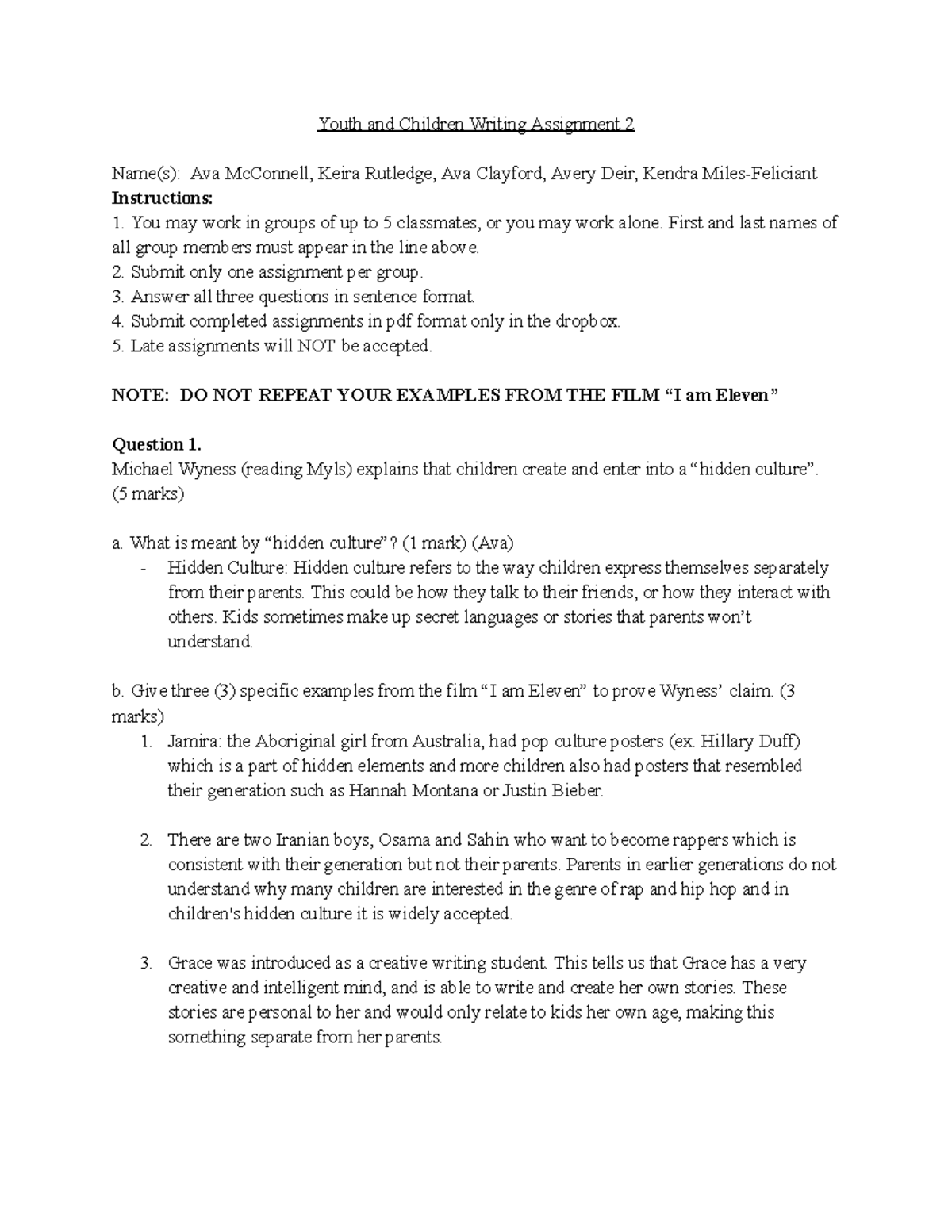 YC100 Writing Assignment 2 - Youth and Children Writing Assignment 2 ...