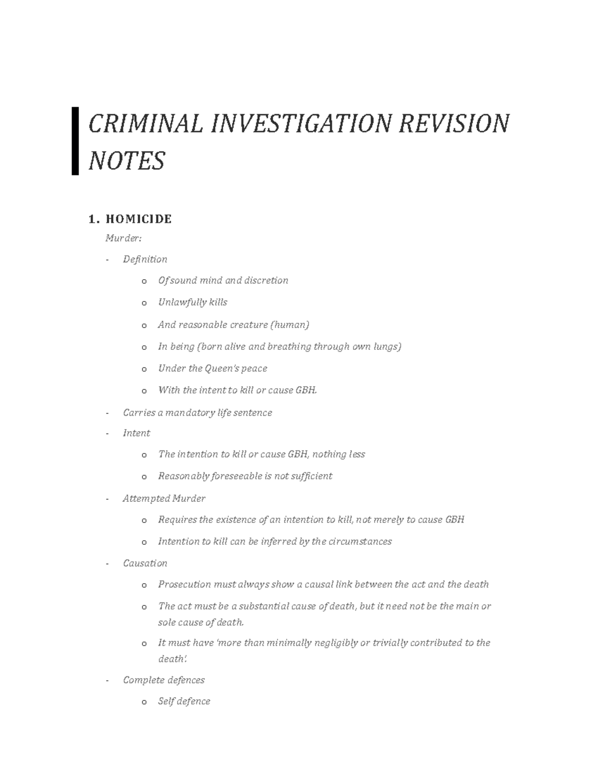 Criminal Investigation Revision Notes - CRIMINAL INVESTIGATION REVISION ...