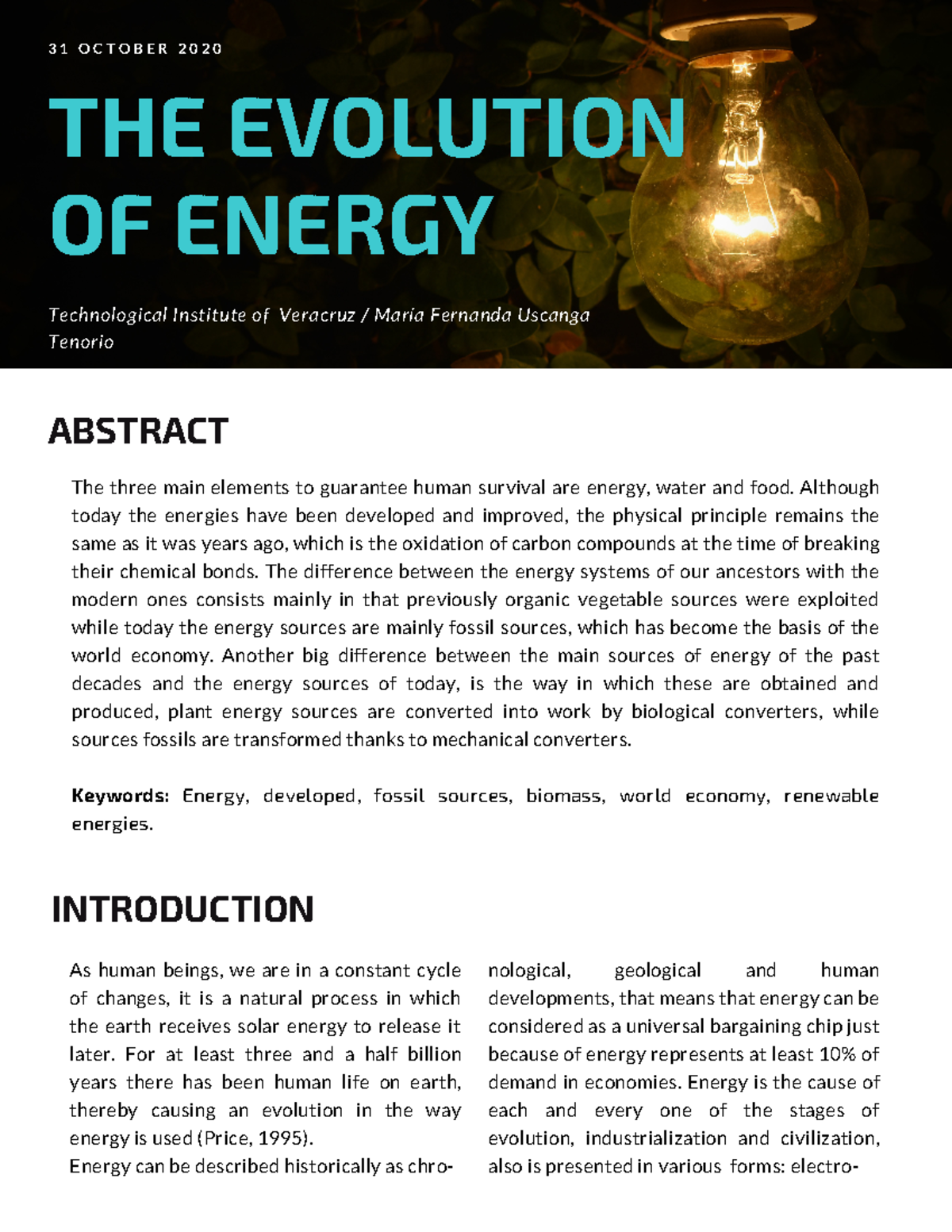 The Evolution of Energy. Fernanda Uscanga - THE EVOLUTION OF ENERGY ...