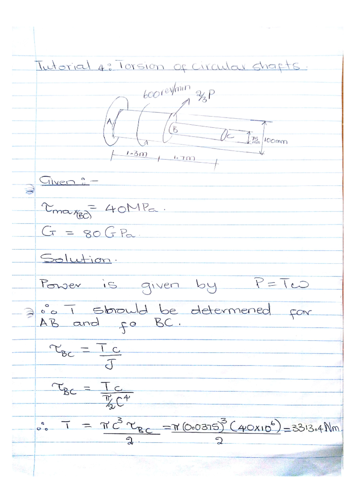 Tutorial 4 - Torsion OF Circular Shafts - Solutions - HM - Tutorial 4 ...