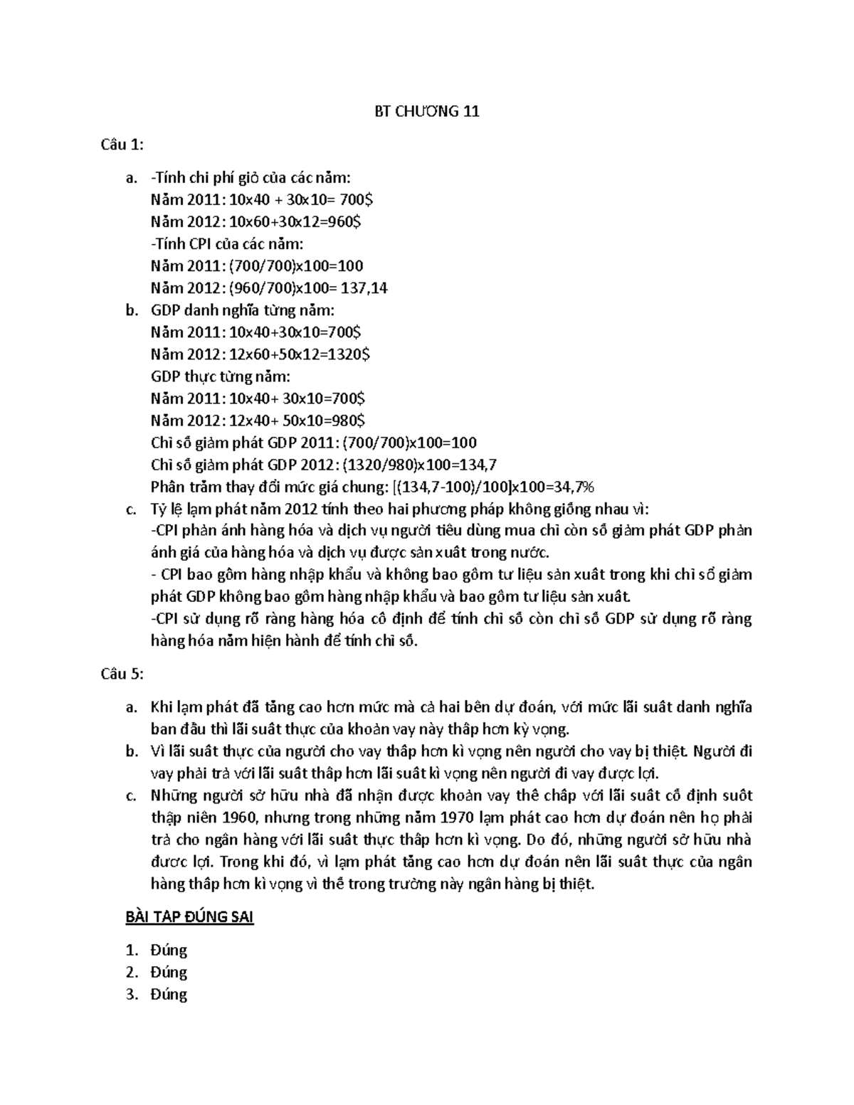 Bài tập KTVM - good - BT CH ƯƠNG 11 Câu 1: a. -Tính chi phí gi ỏ c a các năm:ủ Năm 2011: 10x40 ...