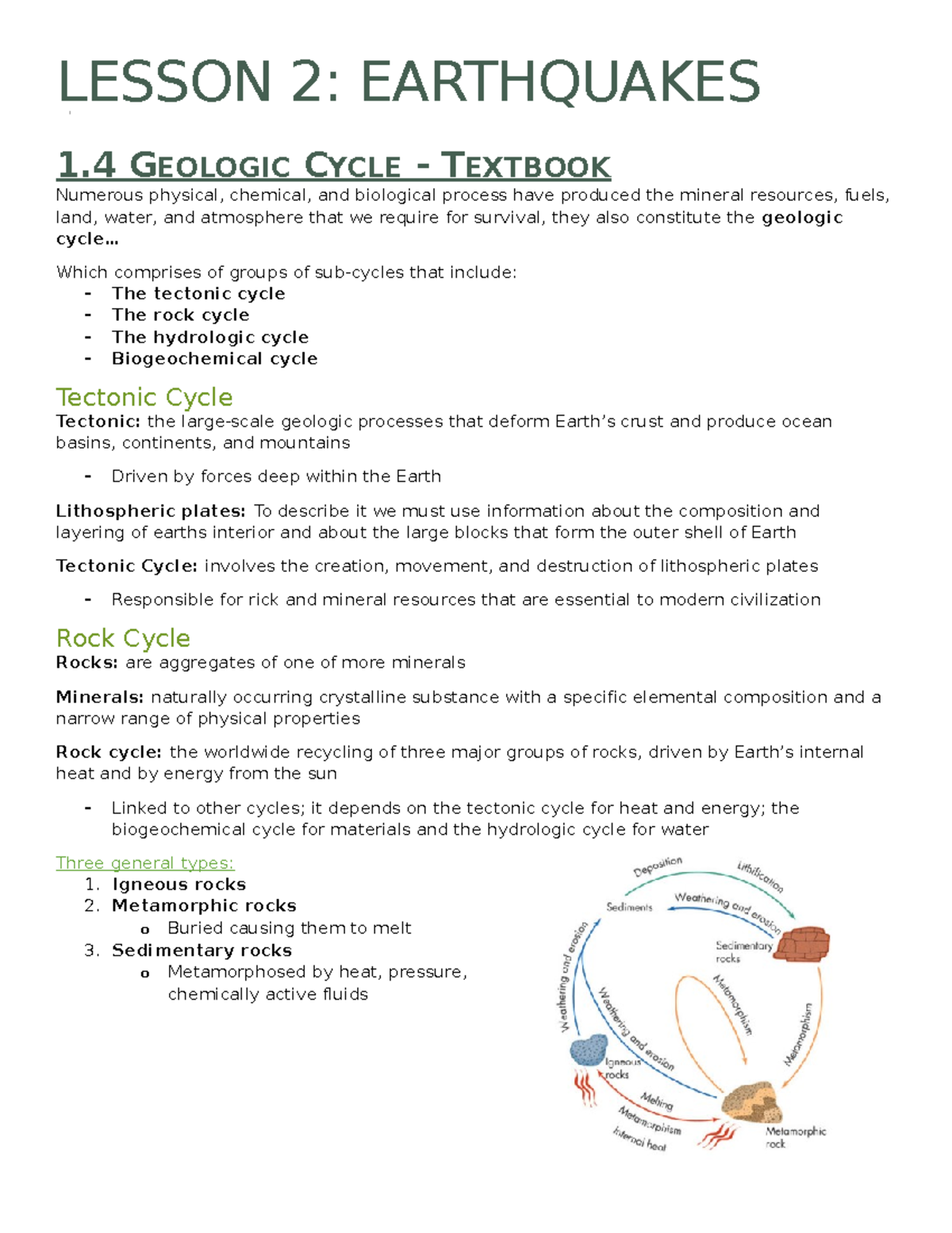 Risks and Disasters - Lesson 2 - LESSON 2: EARTHQUAKES 1 GEOLOGIC CYCLE ...