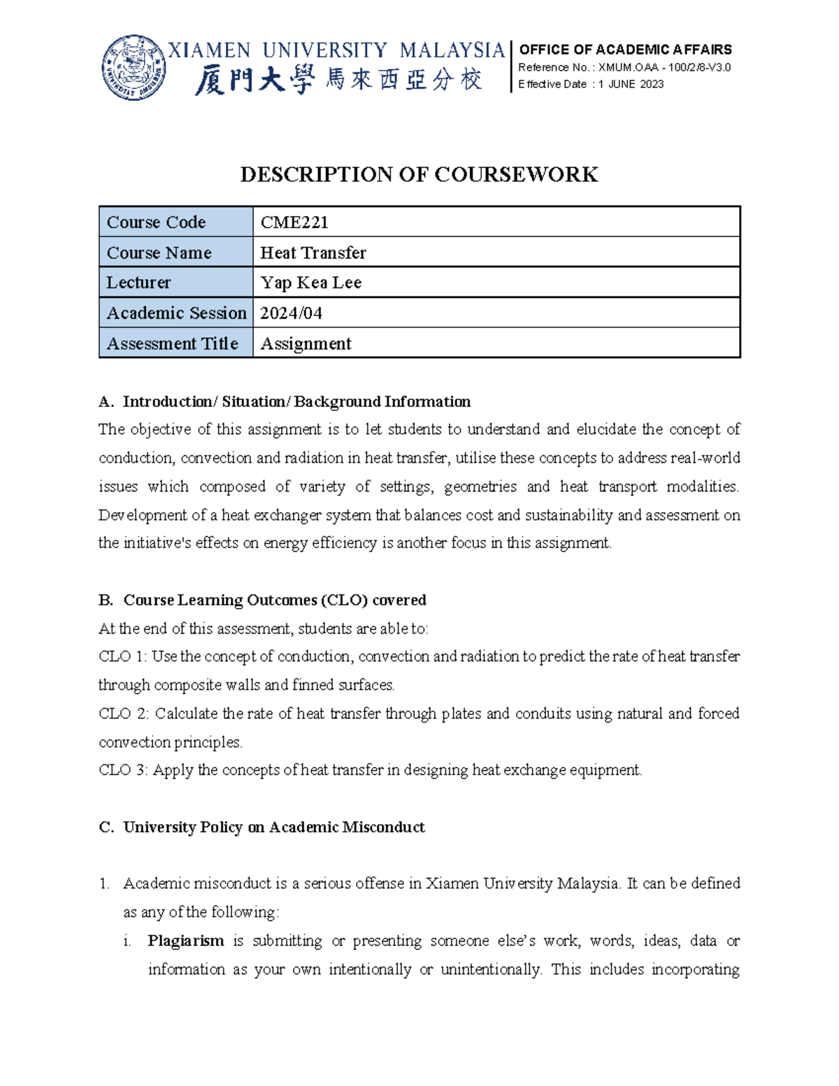 Description of Coursework 1 CME221 202404 - DESCRIPTION OF COURSEWORK Course Code CME 221 Course ...