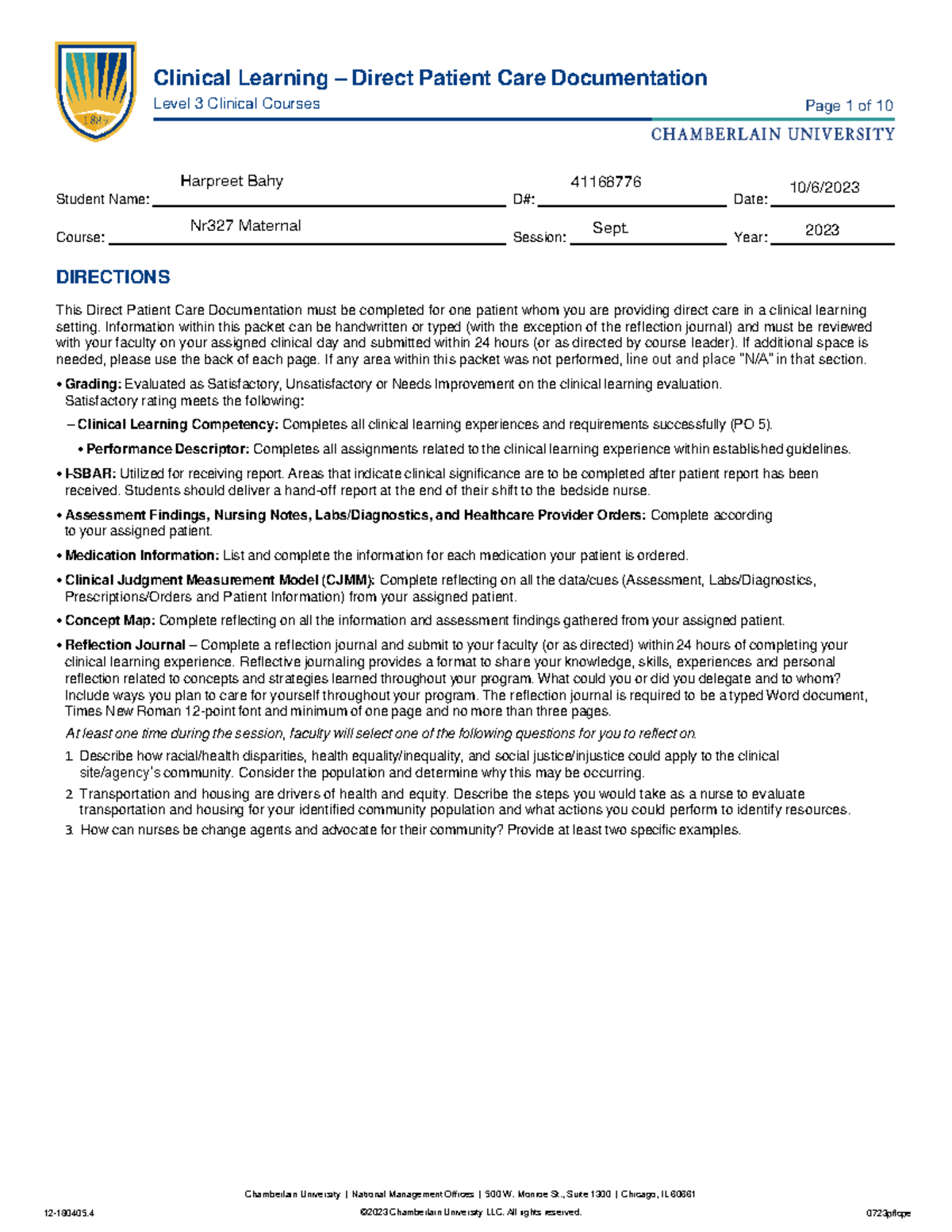 Maternal sim 2 packet - sim lab - Chamberlain University | National ...