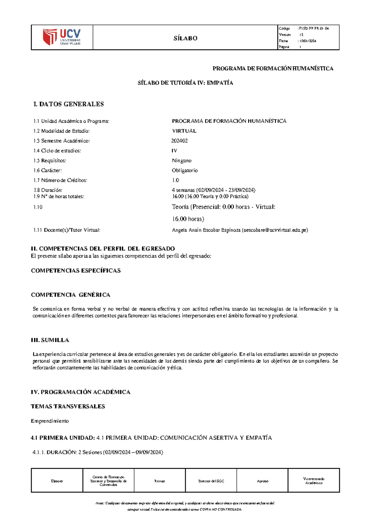 Silabo AULA C1 - Nota: Cualquier documento impreso diferente del ...