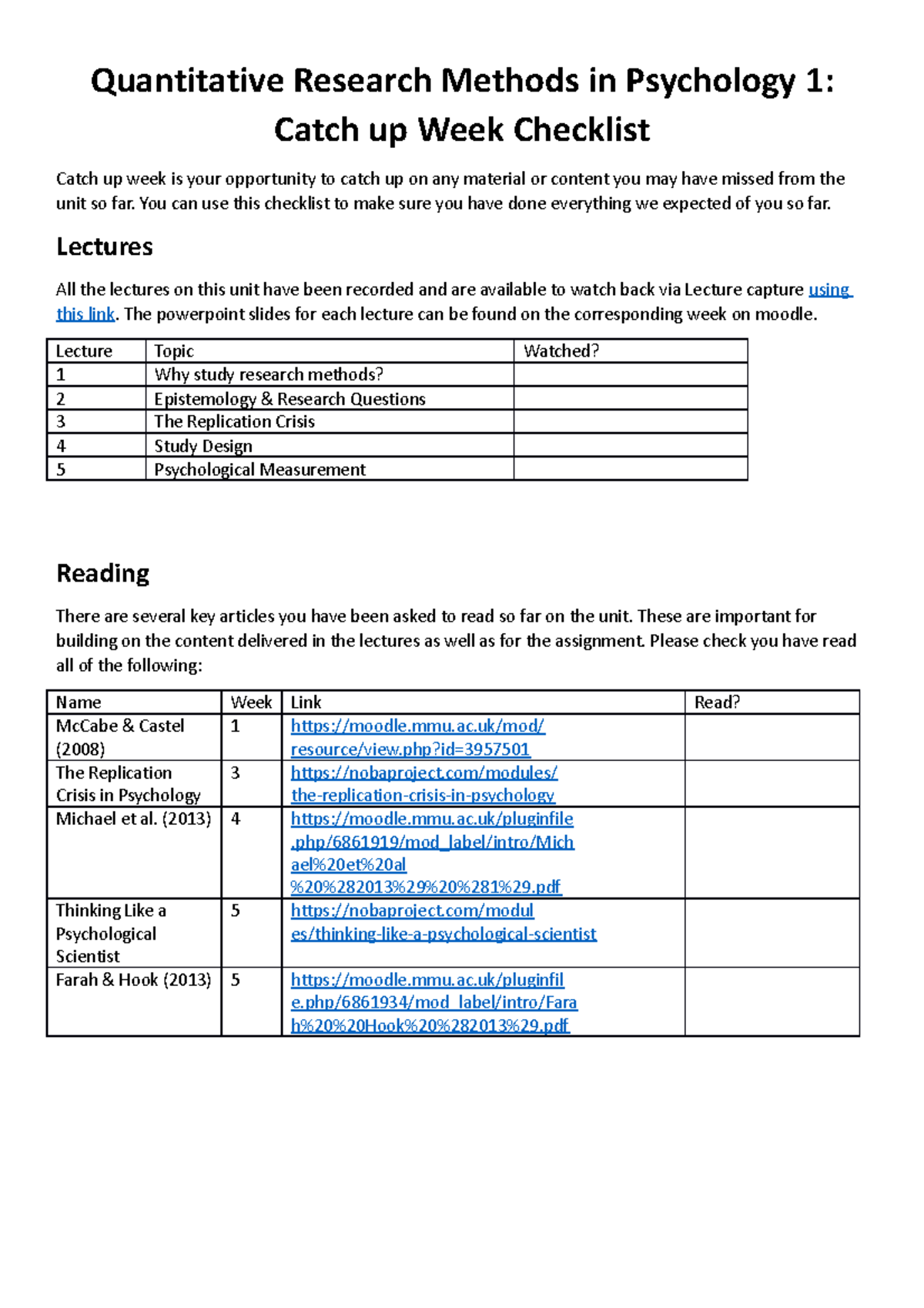 Quant methods SPSS skills checklist for Catch Up Week - Quantitative ...