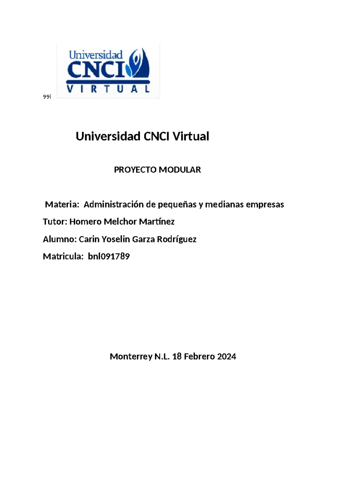 Proyectomodularempresaschym - 99i Universidad CNCI Virtual PROYECTO ...