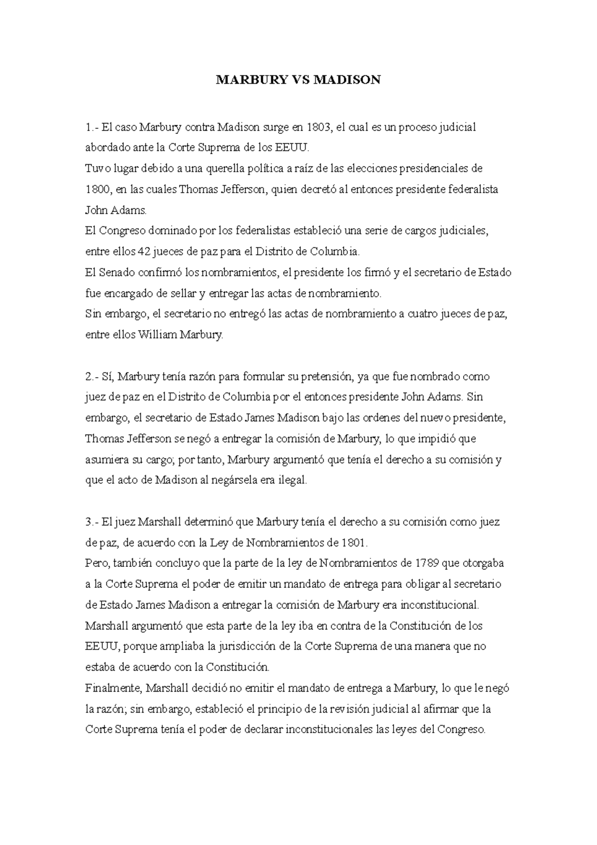 Marbury vs Madison - MARBURY VS MADISON 1.- El caso Marbury contra ...