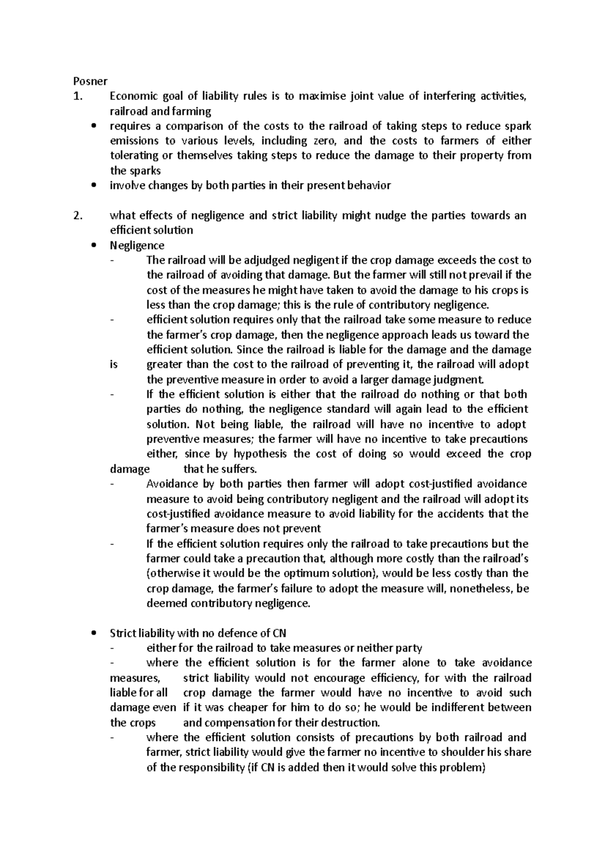 Tort Research Seminar 2 - Posner Economic goal of liability rules is to ...