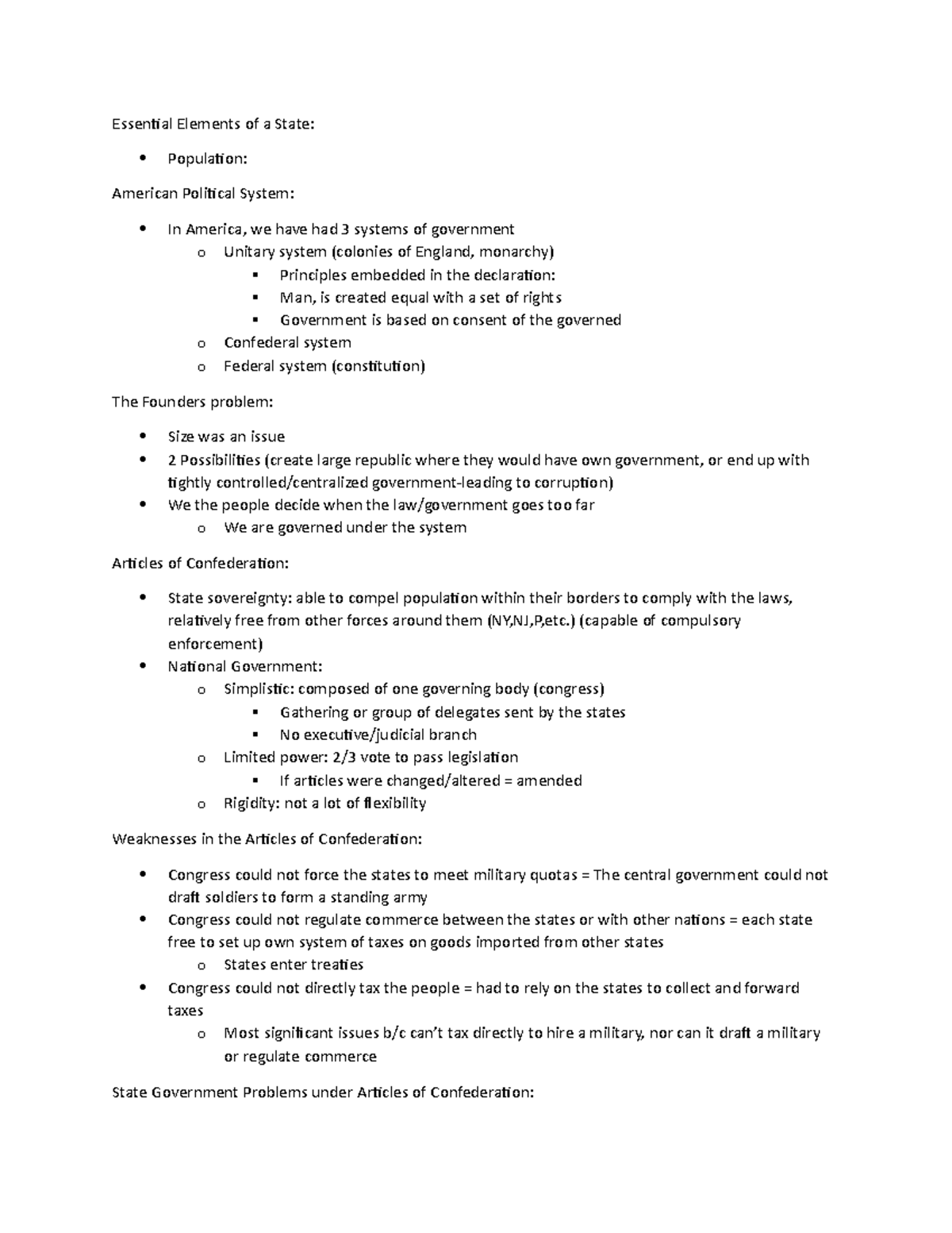 Notes 1 - Sherri Mora, Politcal Science 2310 - Essential Elements of a ...
