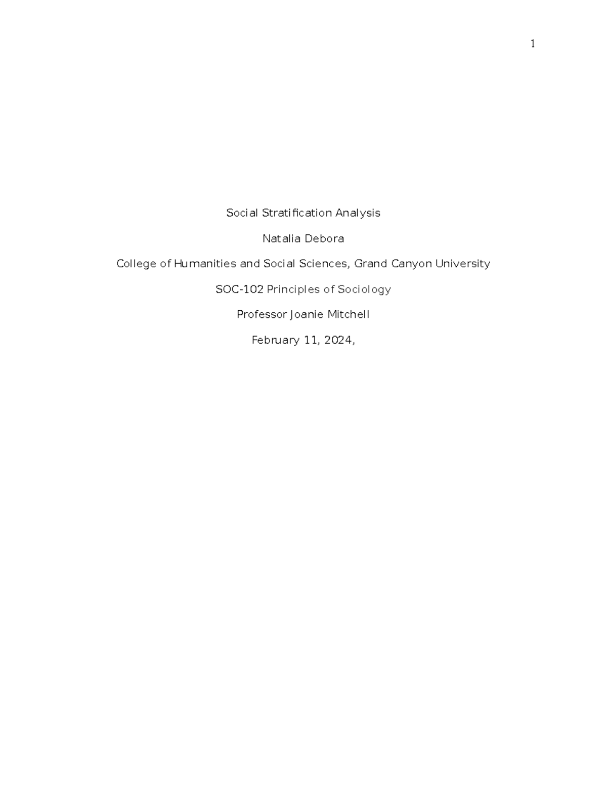 Natalia Debora Week 5 Assignment - Social Stratification Analysis Natalia Debora College of ...
