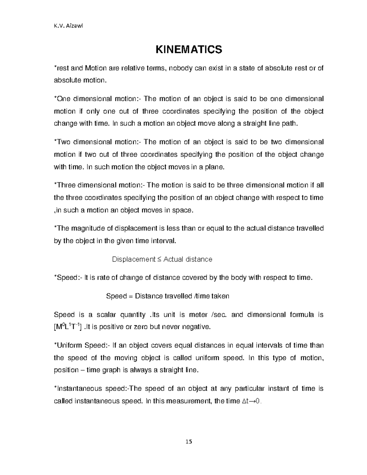 11 Physics Notes 02 Kinematics KINEMATICS rest And Motion Are