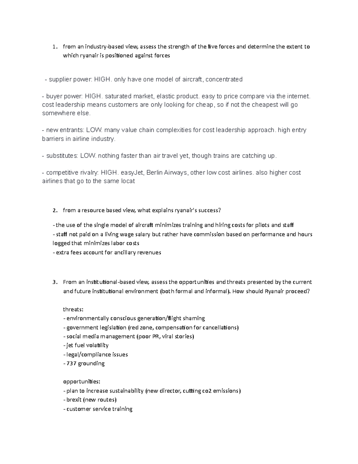 Rynair - from an industry-based view, assess the strength of the five ...